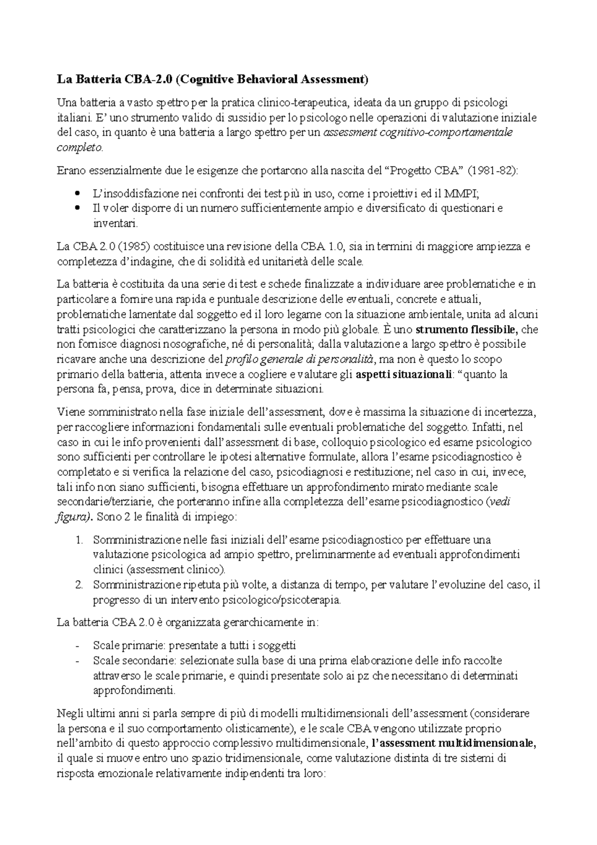 CBA-2.0: Valutazione Cognitivo-Comportamentale Completa e Nuove Scale ...