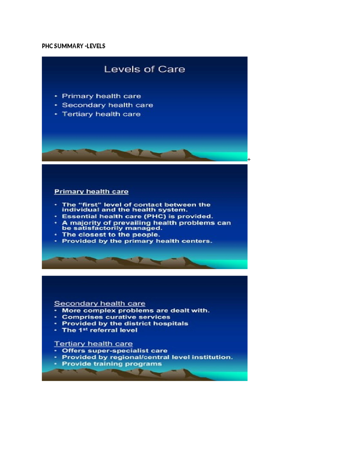 PHC Summary: Levels of Care in Primary Health Care Systems - Studocu