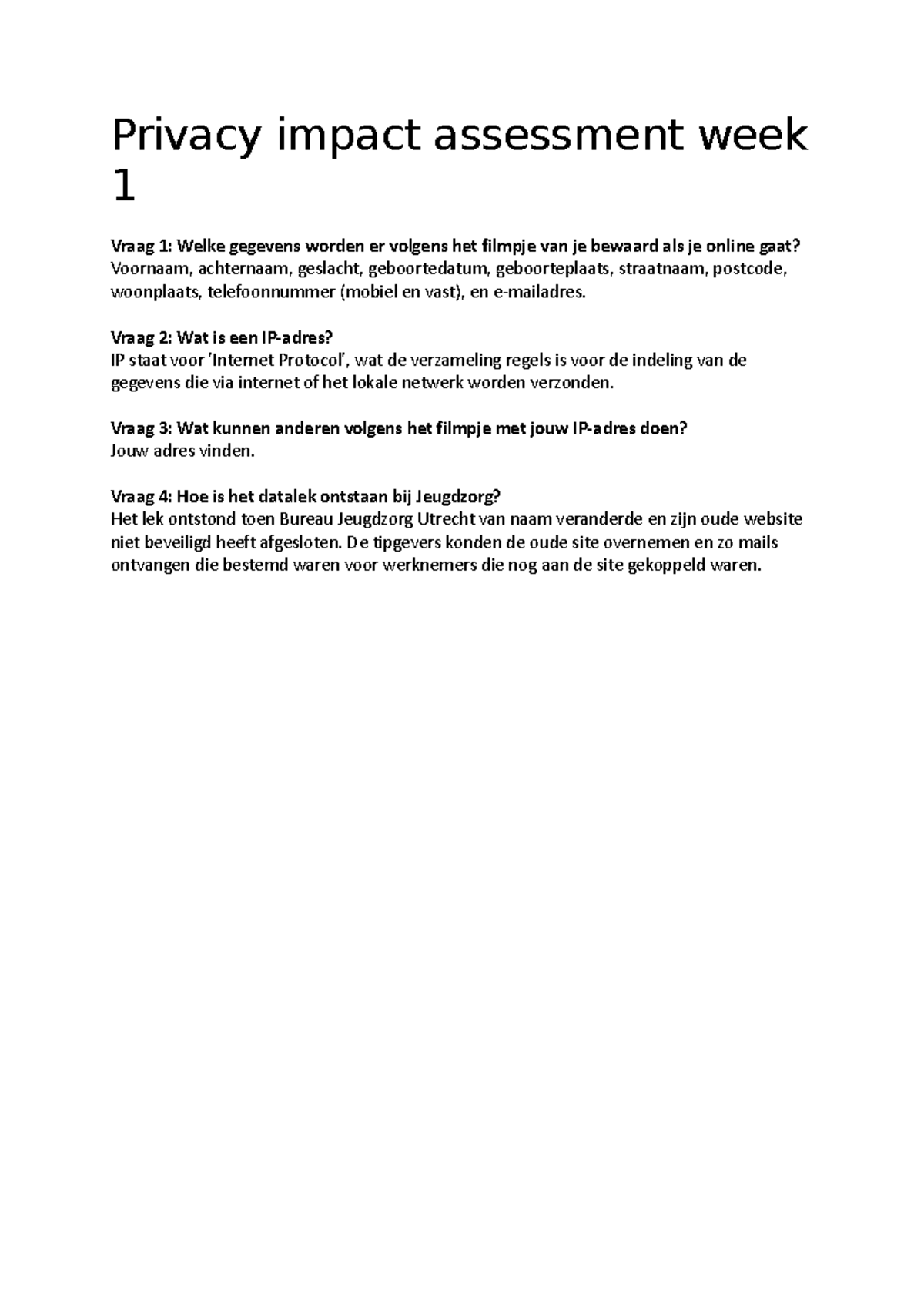 Privacy Impact Assessment Week 1: Understanding Online Data Risks ...