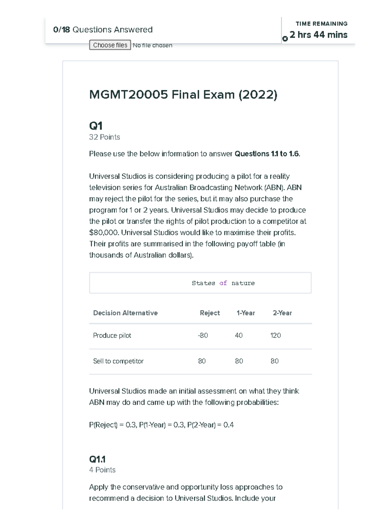 BDA Final Exam for S2 2022 - 0/18 Questions Answered TIME REMAINING hrs ...