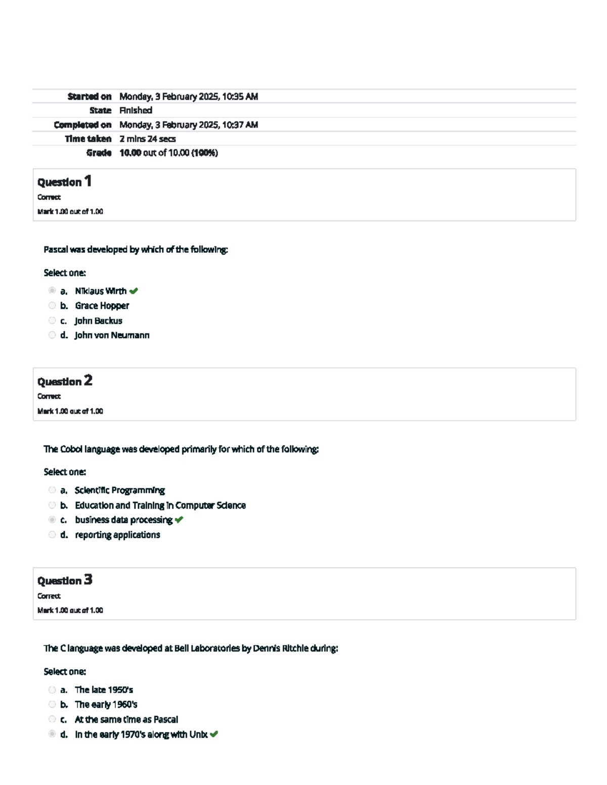 CS 4402-01 Self-Quiz 1 History and Evolution of Programming Languages ...
