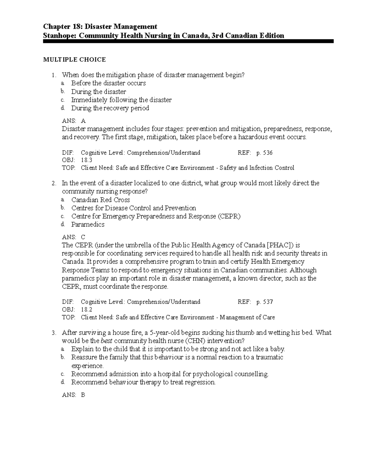 C18 - Exam Preparation: Disaster Management MCQs Guide - Studocu