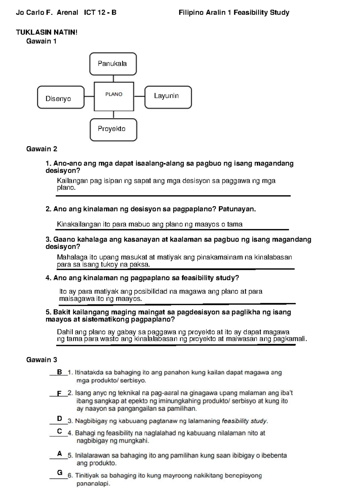 Filipino Aralin 1: Feasibility Study for ICT 12 - B Project - Studocu