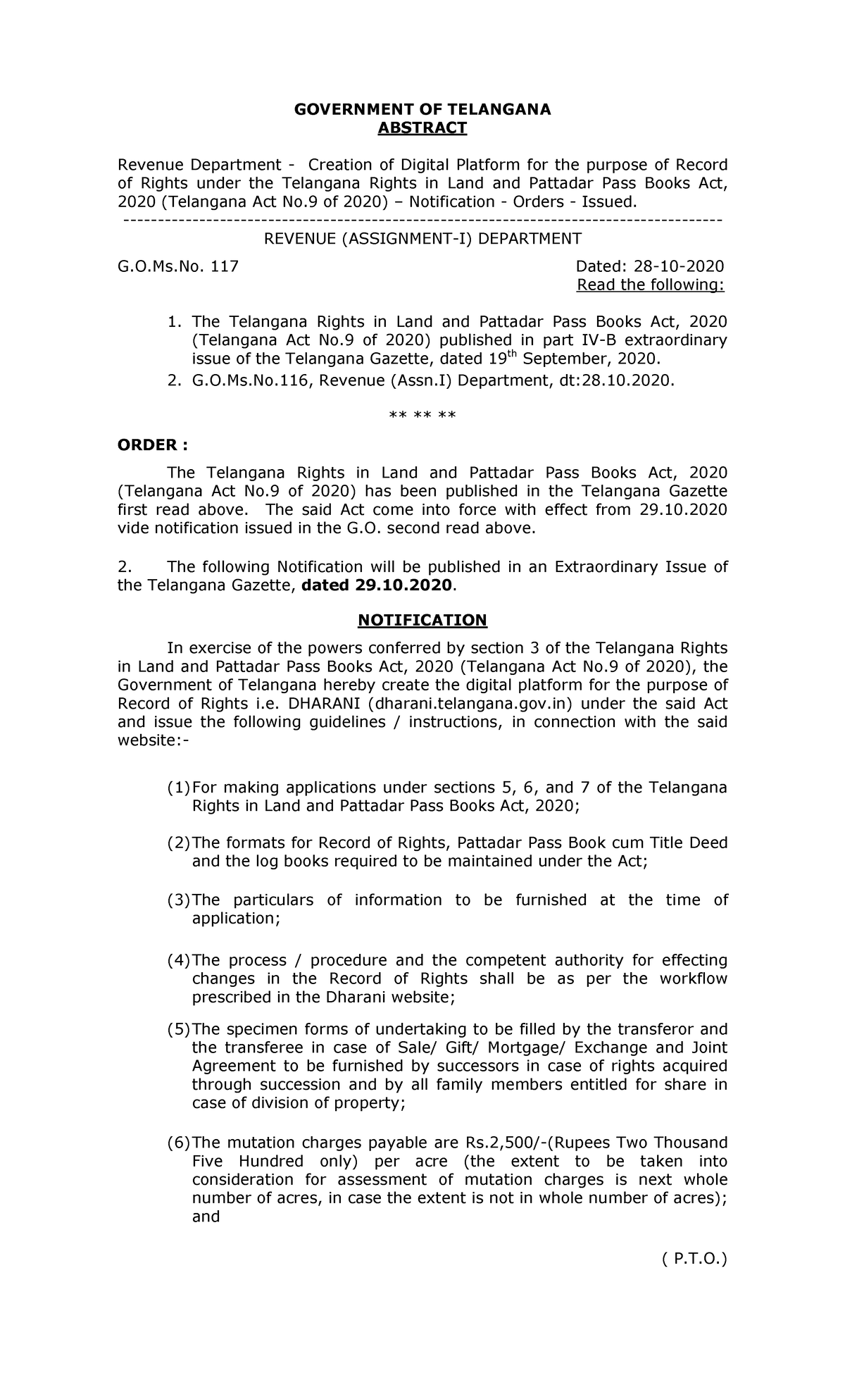 Telangana Act No.9 of 2020: Digital Platform for Record of Rights - Studocu