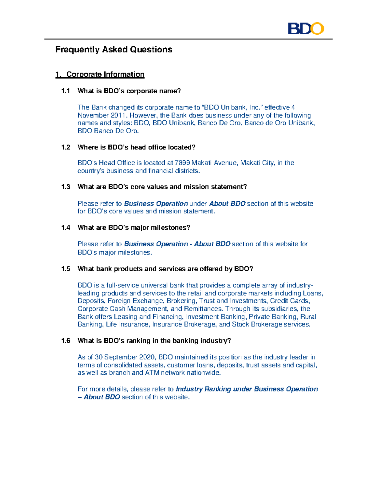 BDO FAQs: Corporate Info, Board, Compliance, and Financials Insights ...