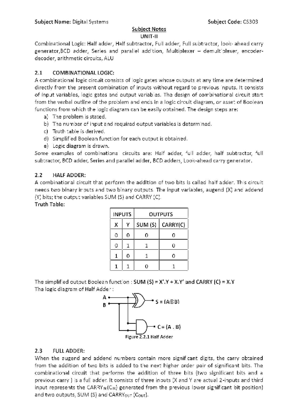CS303 Subject Notes: Combinational Logic Circuits Explained - Studocu