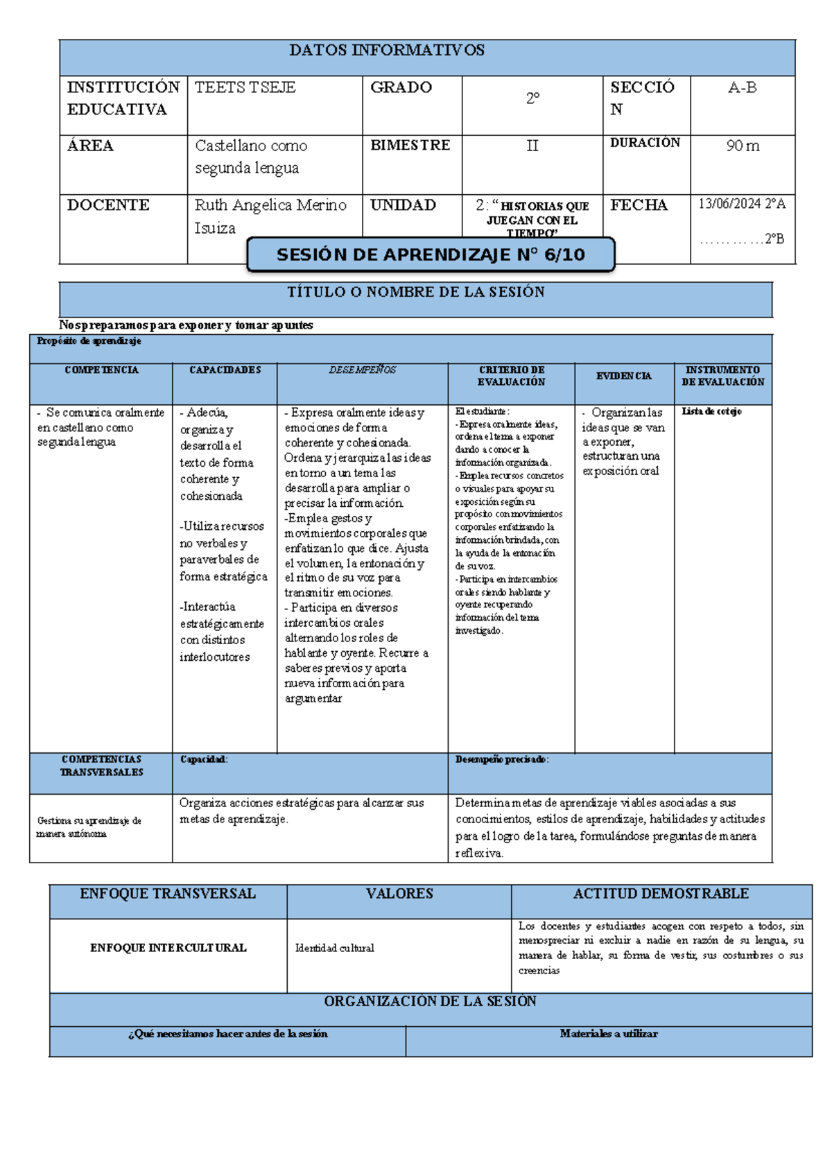 DATOS INFORMATIVOS: Exposición Oral en Castellano 2º Grado - Bimestre ...