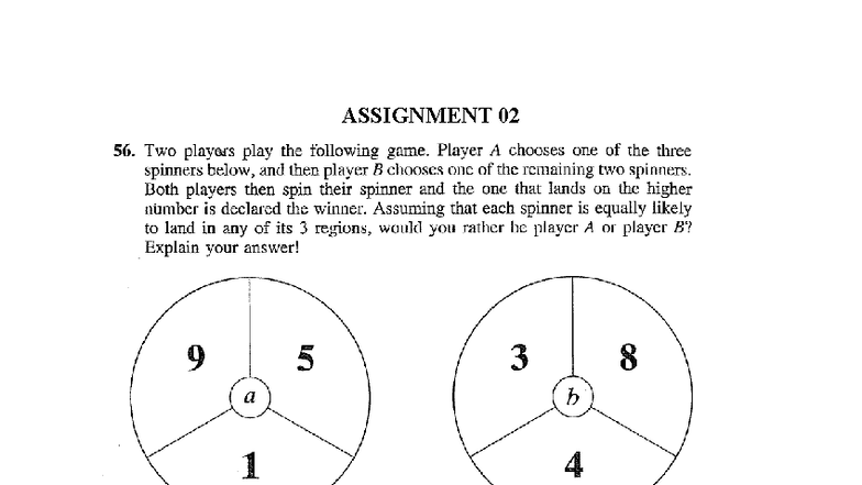 Assignment 02 - Probability Analysis of Spinner Game - Studocu