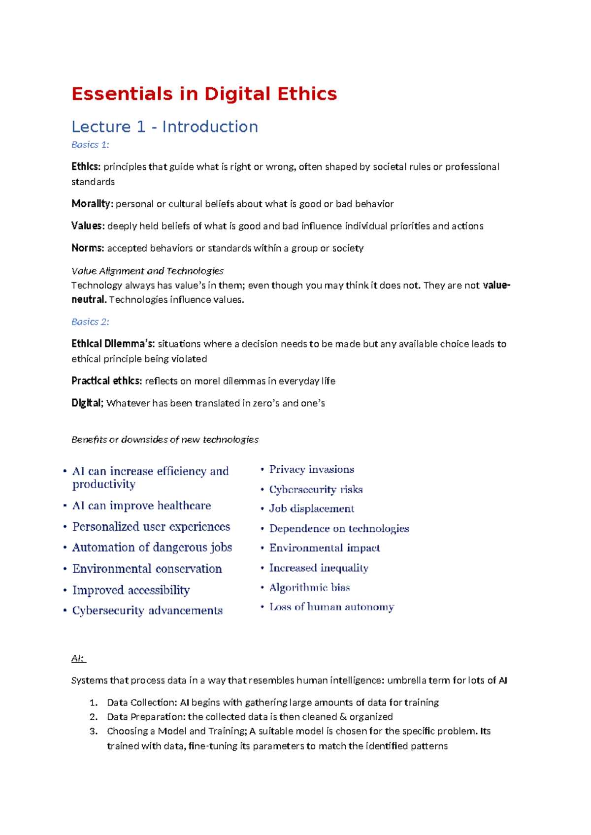 Essentials in Digital Ethics Hoorcollege Lecture 1 Overview - Studeersnel