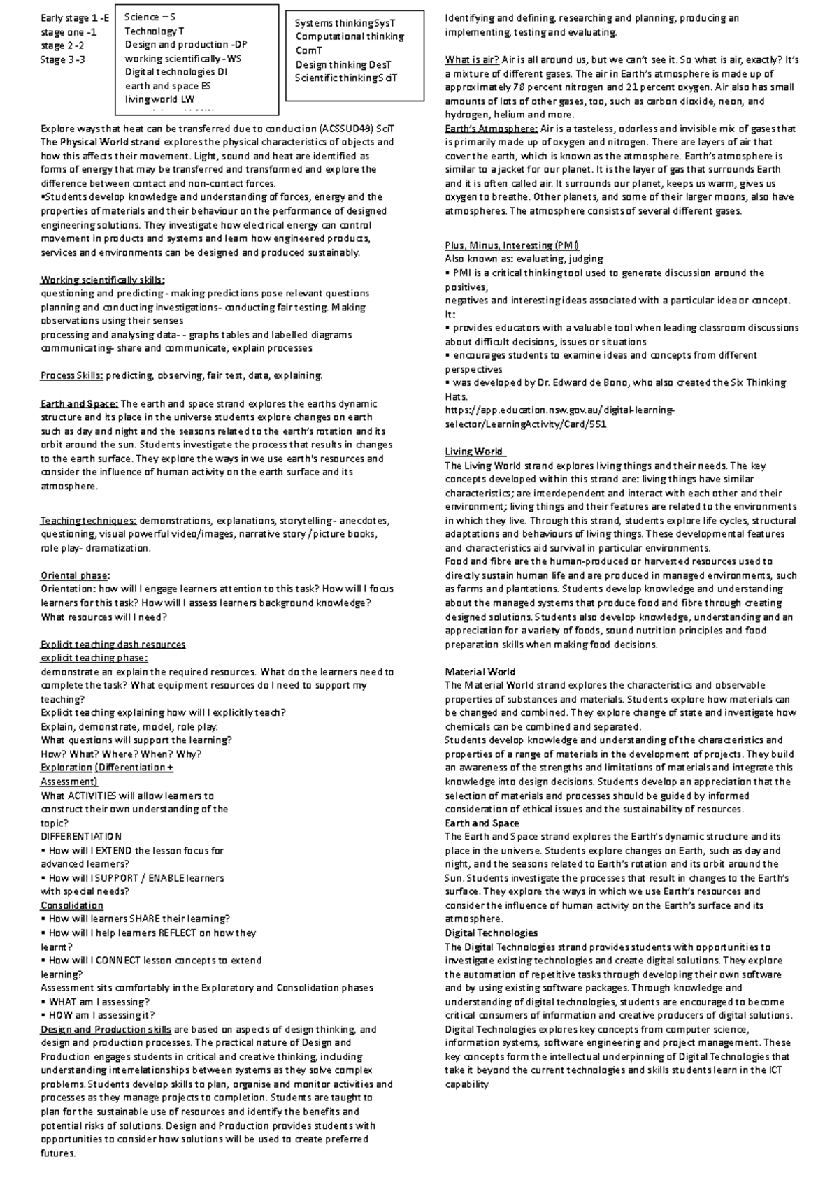 Science Cheat Sheet: Key Concepts and Processes for E Stage 1-3 - Studocu