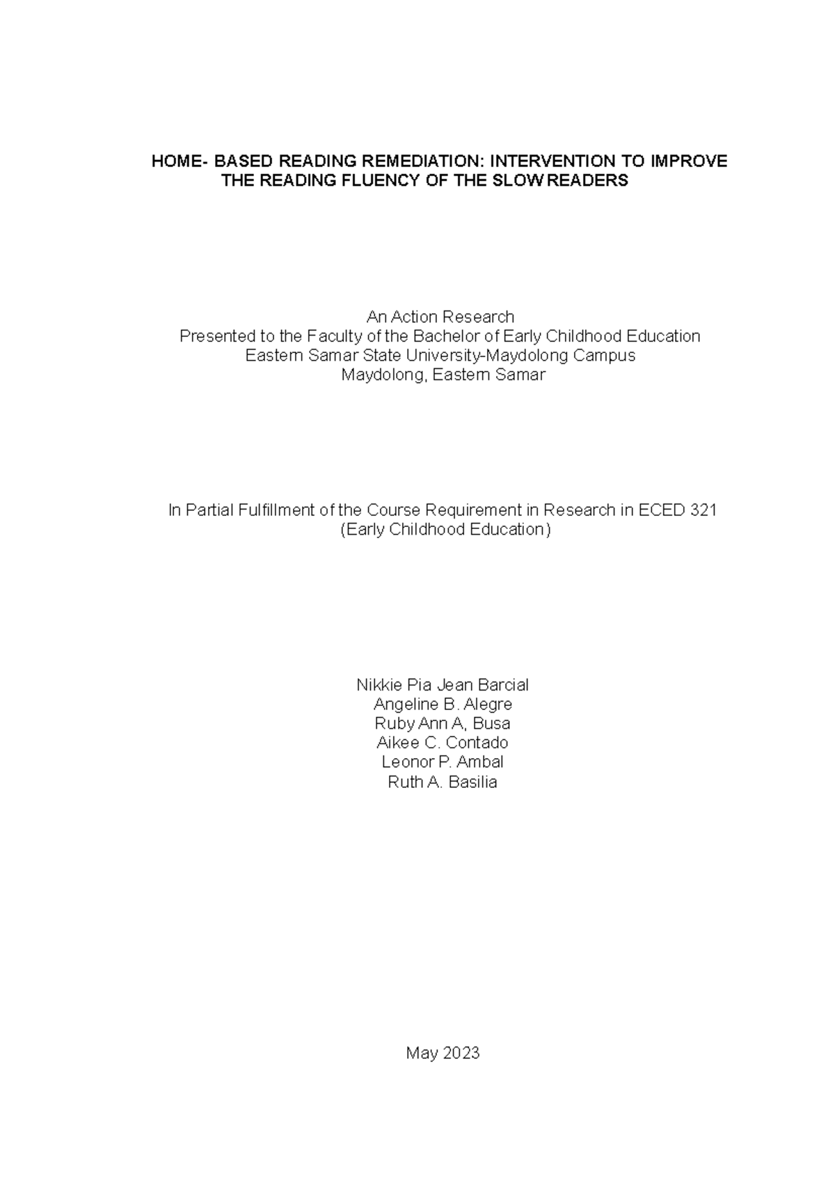 Title page 1 - Tittle page - HOME- BASED READING REMEDIATION ...