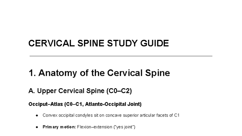 CERVICAL SPINE STUDY GUIDE: Anatomy, Biomechanics & Muscle Control ...
