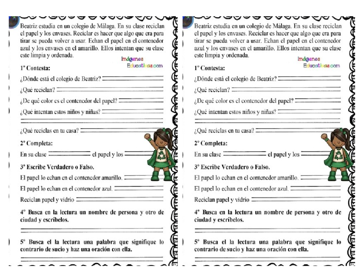Comprensión y Apoyo sobre Reciclaje en Clase - Educati - Studocu