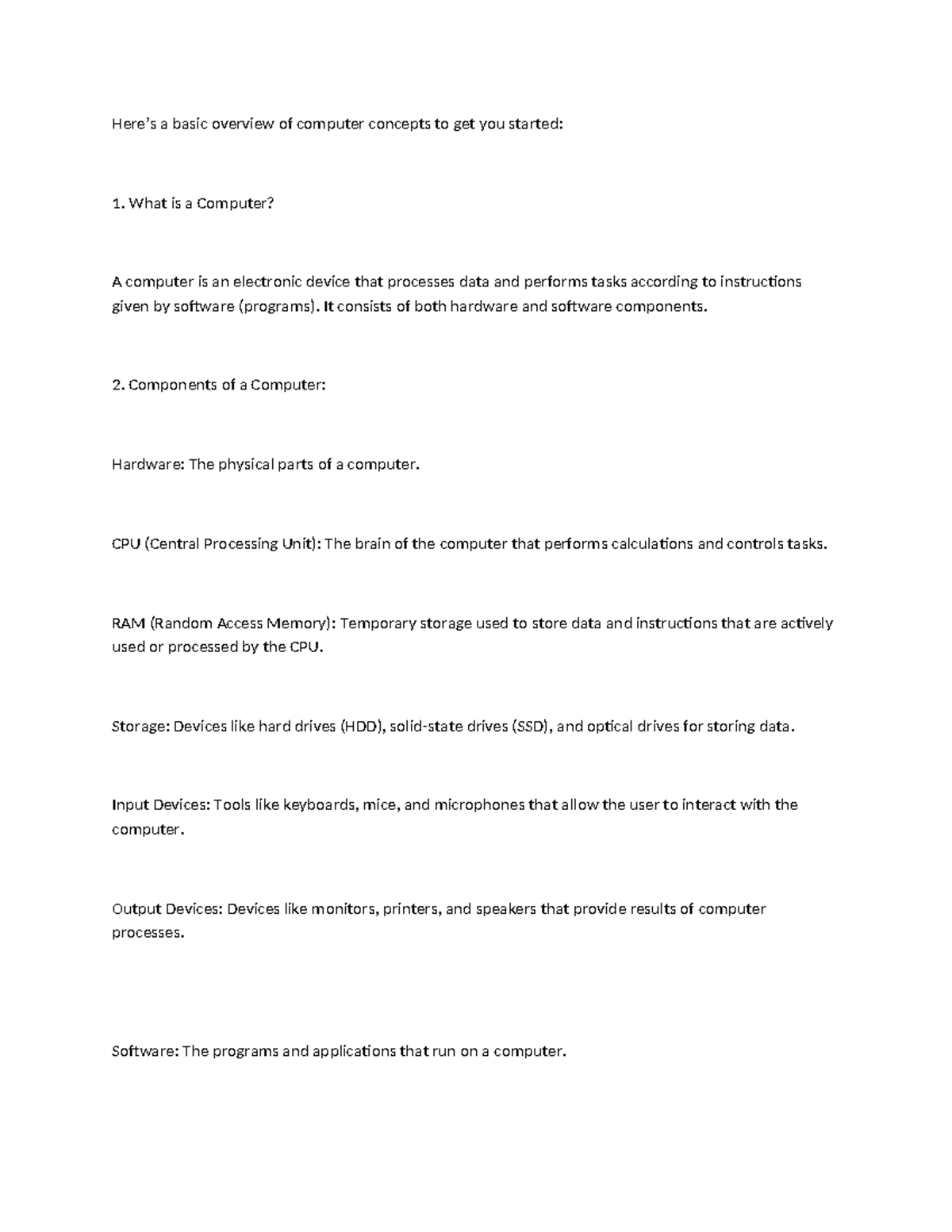 Basic Computer Notes - Here’s a basic overview of computer concepts to ...