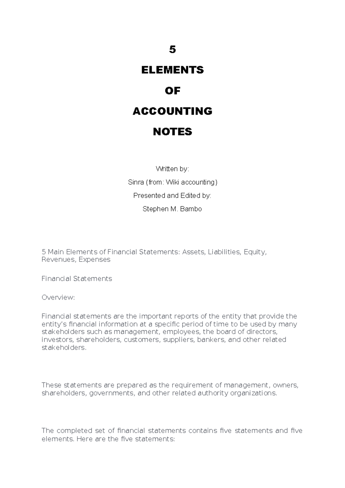 5 Key Elements of Accounting: Notes on Assets, Liabilities, Equity ...