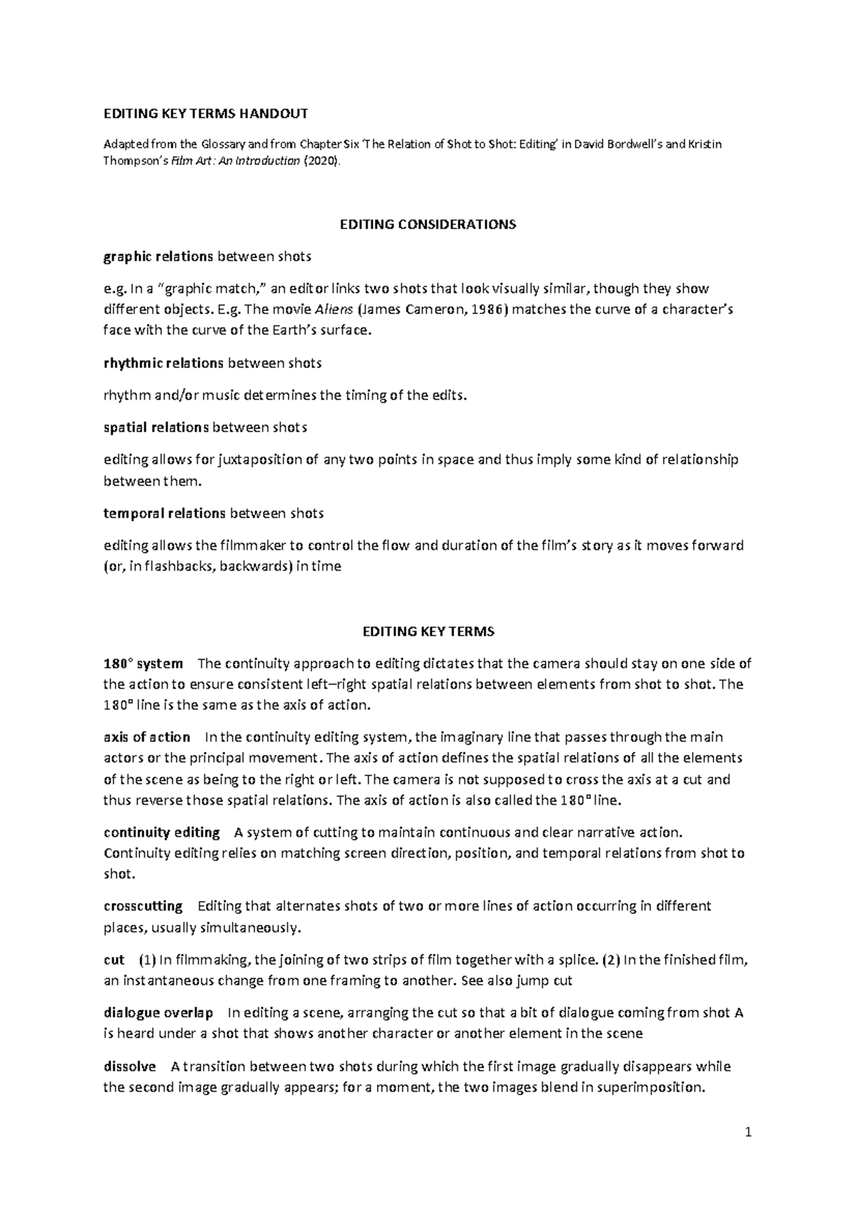 KEY Terms editing - 1 EDITING KEY TERMS HANDOUT Adapted from the ...