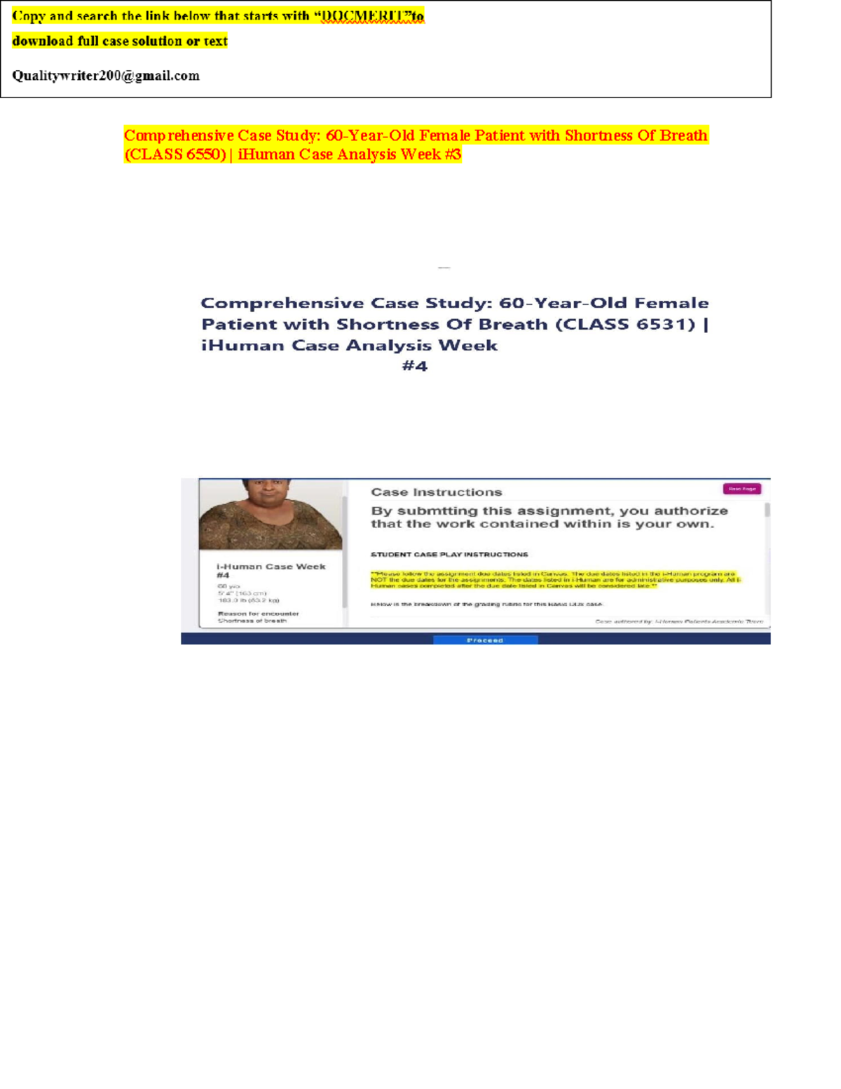 Comprehensive Case Study 60-Year-Old Female Patient with Shortness Of Breath ( Class 6531) I ...