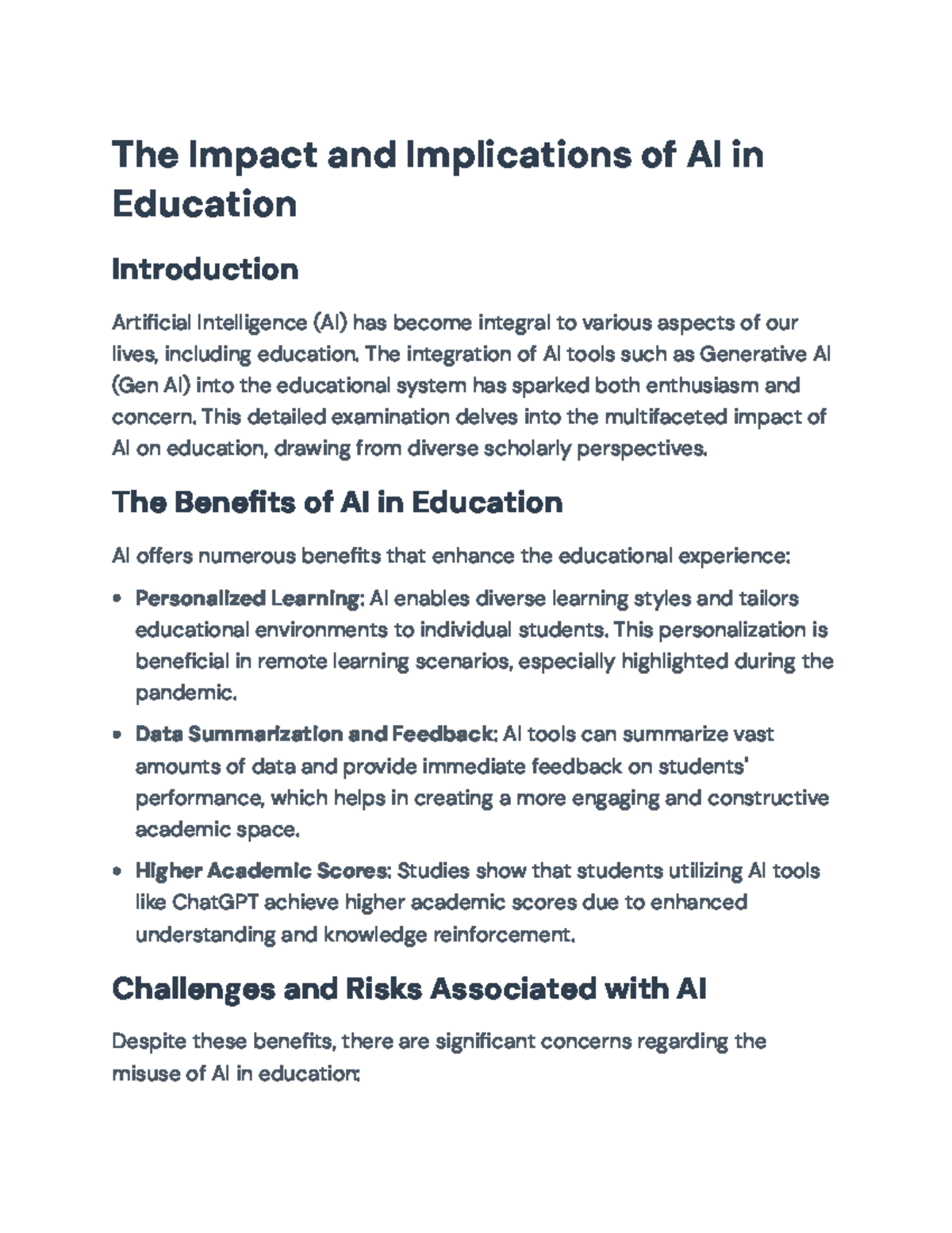 The Impact and Implications of AI in Education: Perspectives & Risks ...