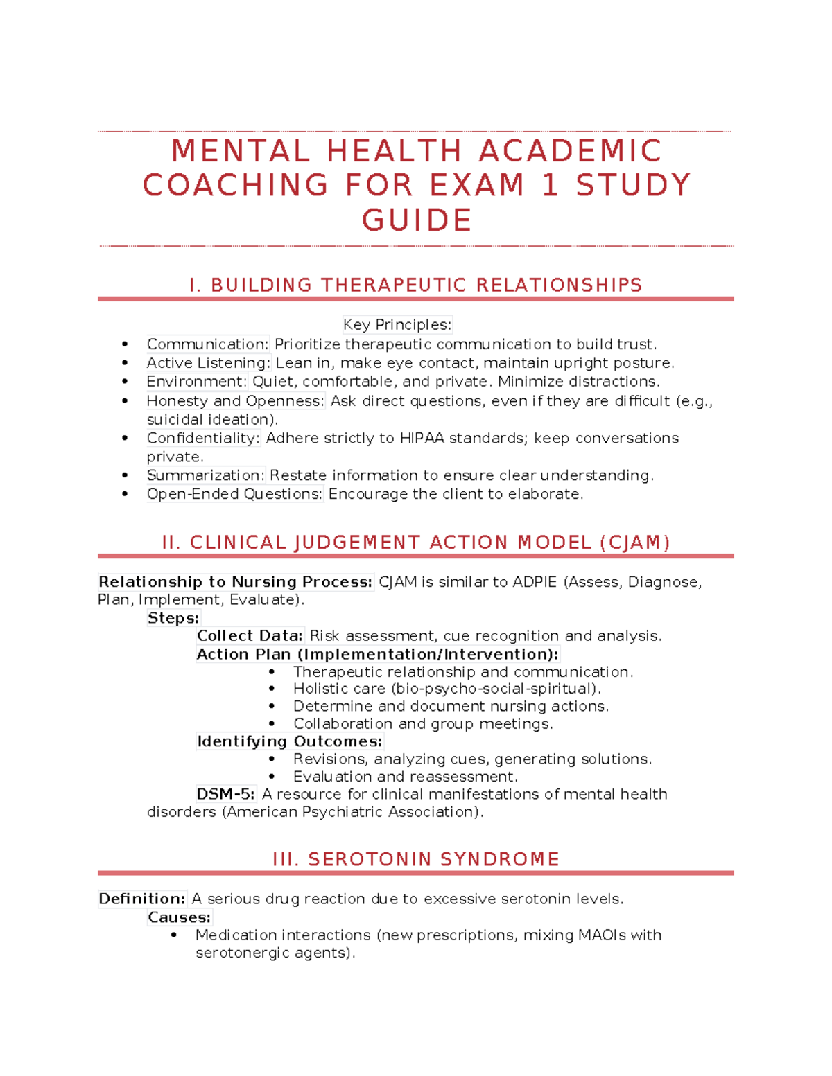 Mental Health Study Guide for Exam 1: Key Concepts and Strategies - Studocu