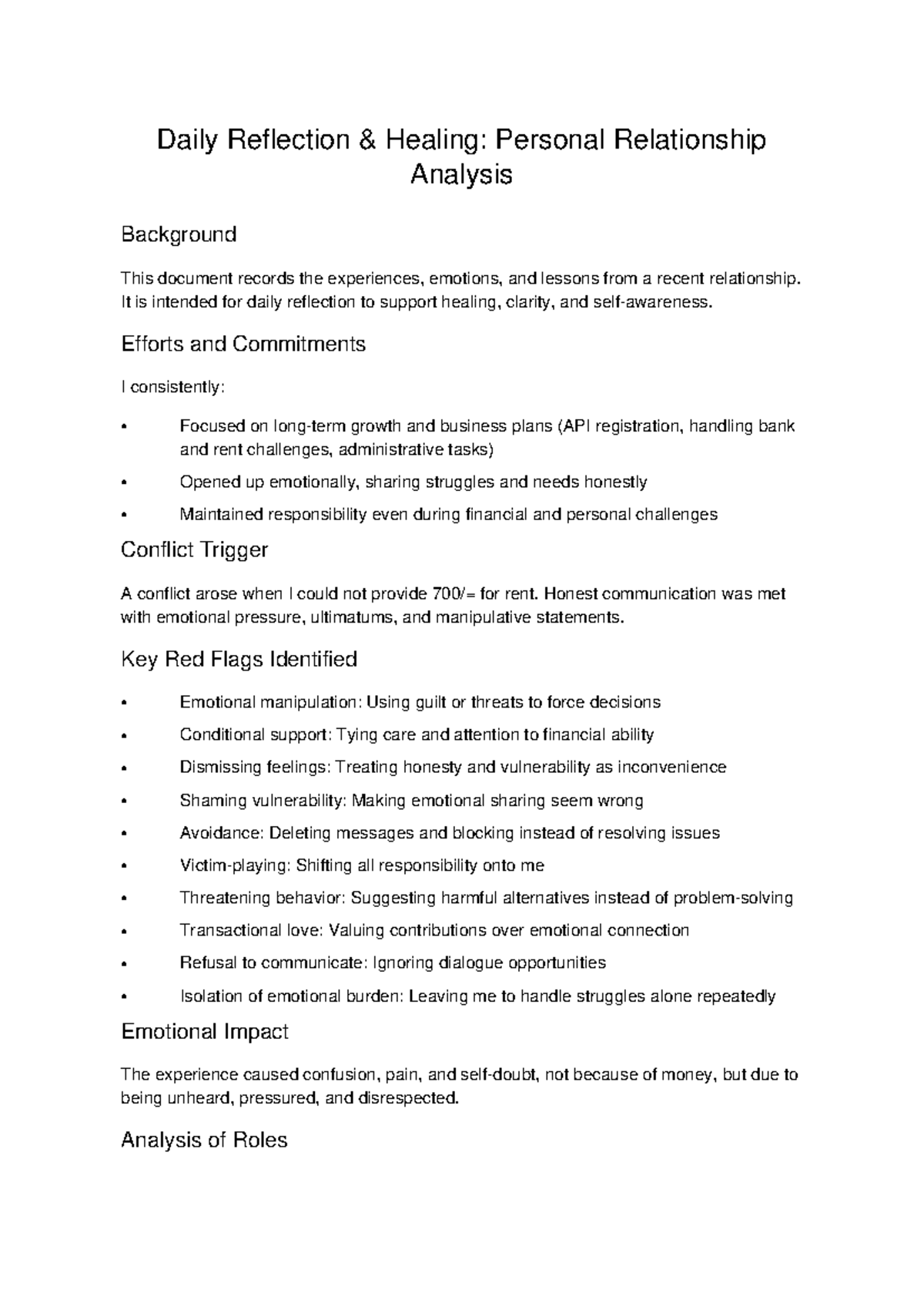 Daily Reflection: Healing Through Personal Relationship Analysis - Studocu