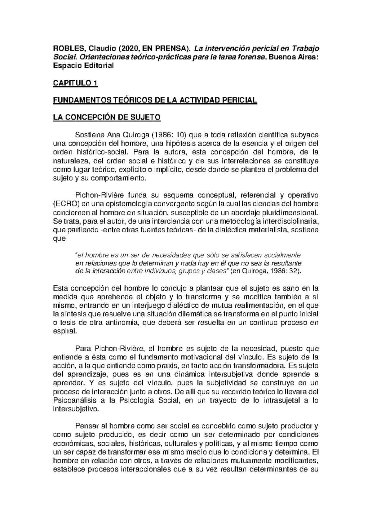 U 1, 2 y 8 Robles La intervencion pericial en TS - ROBLES, Claudio (2020, EN PRENSA). La - Studocu