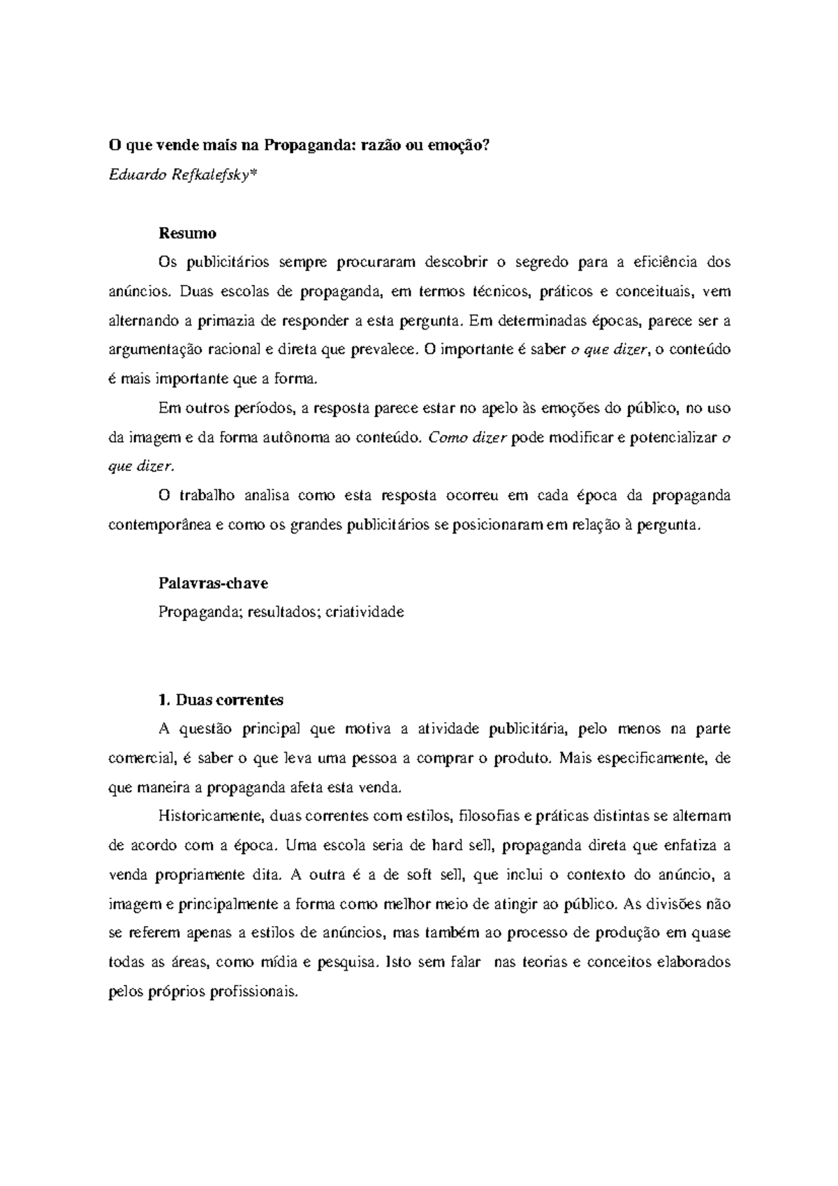Propaganda e Vendas: A Batalha entre Razão e Emoção - Resumo - Studocu