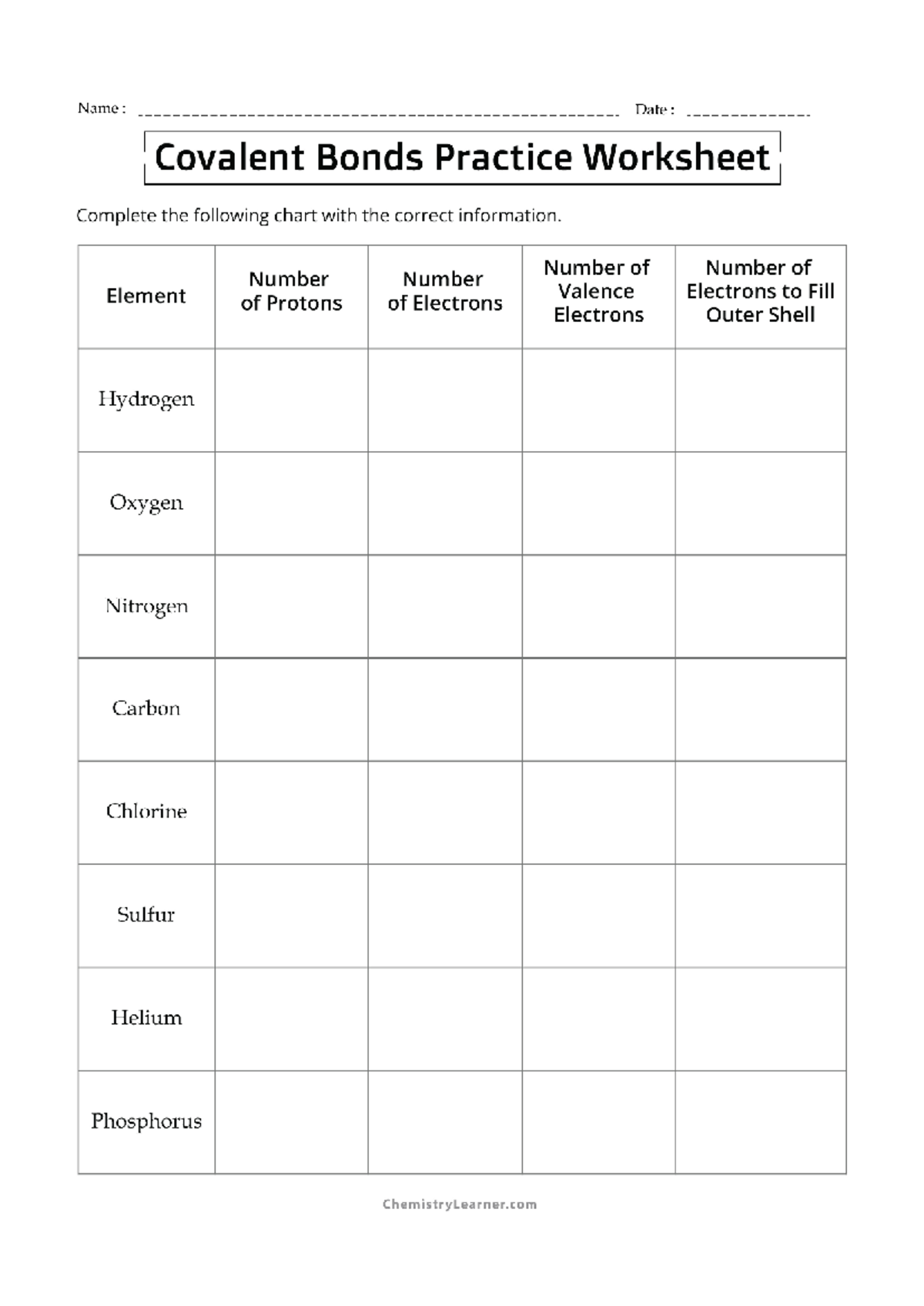 Covalent Bond Examples Practice Worksheet with Answers - Studocu