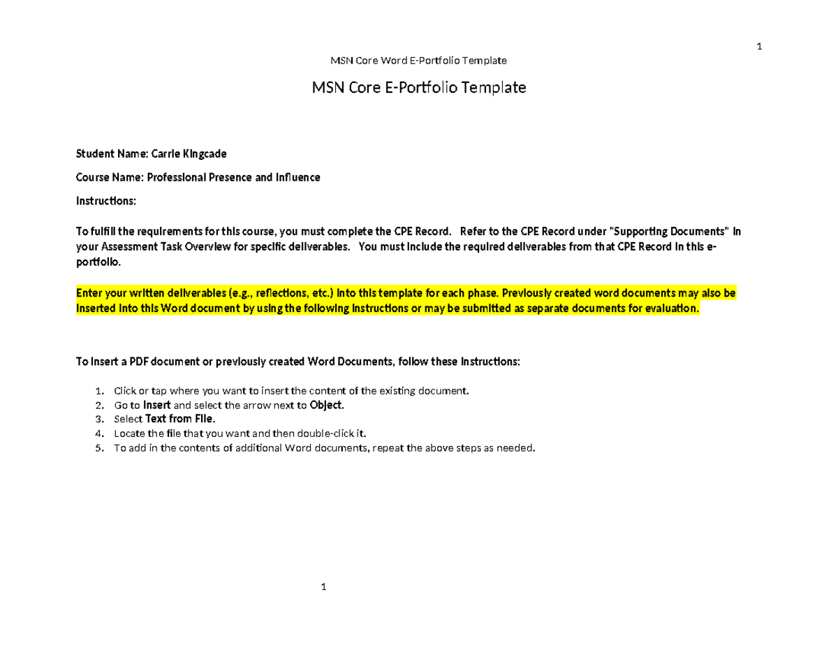 D024 Professional Presence & Influence E-Portfolio by C. Kingcade - Studocu