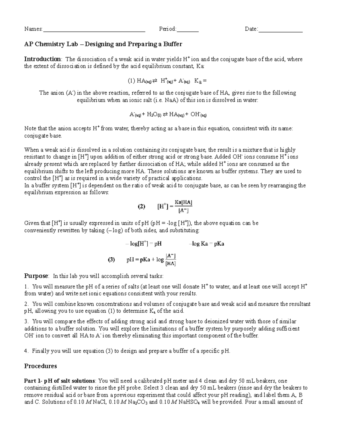 AP Lab - Buffer Systems - Names:_________________________________ Period:_______ Date ...