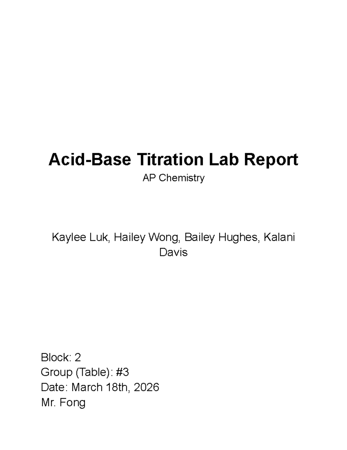 Acid-Base Titration Lab Report: Determining Acetic Acid Concentration ...