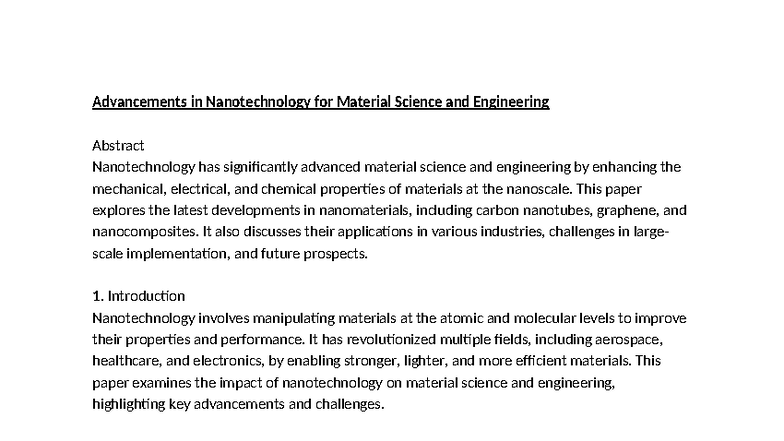 Nanotechnology Advancements in Material Science & Eng. (ENG 101) - Studocu