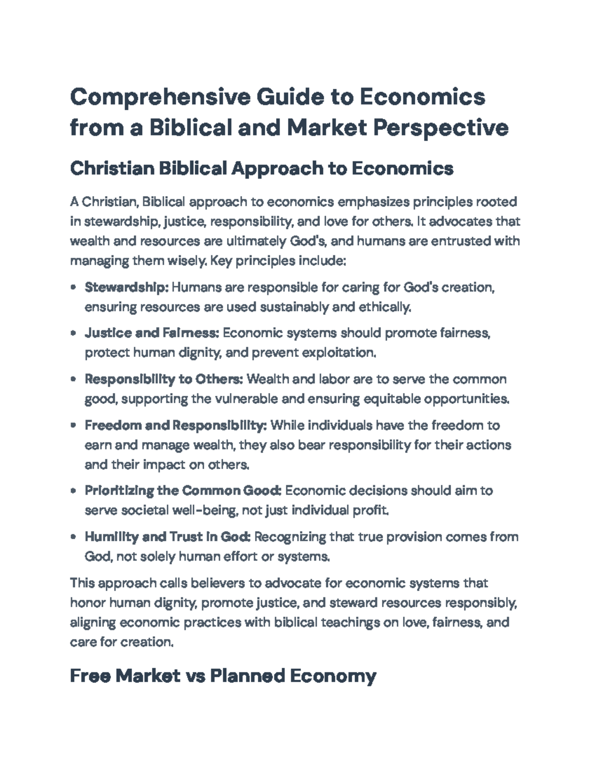 Comprehensive Biblical Approach to Economics: Free Market vs Planned ...