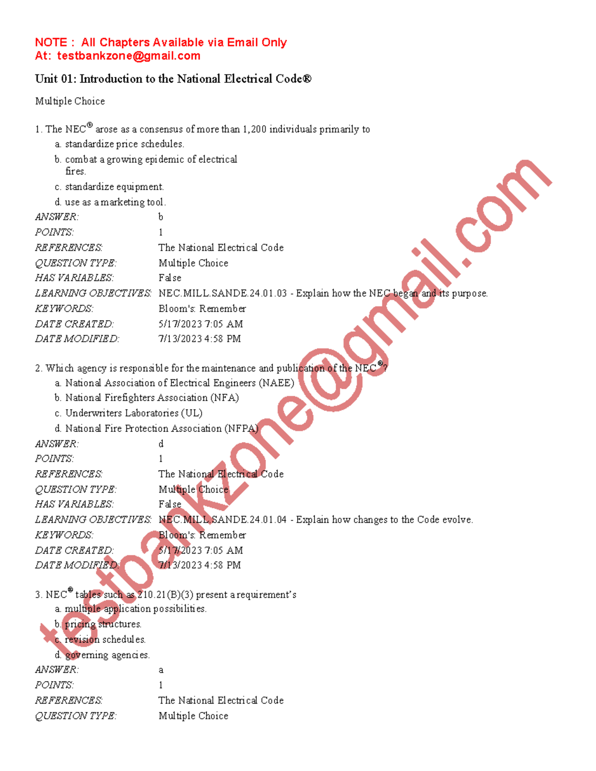 NEC.MILL.SANDE.24.01 Multiple Choice Questions - National Electrical ...