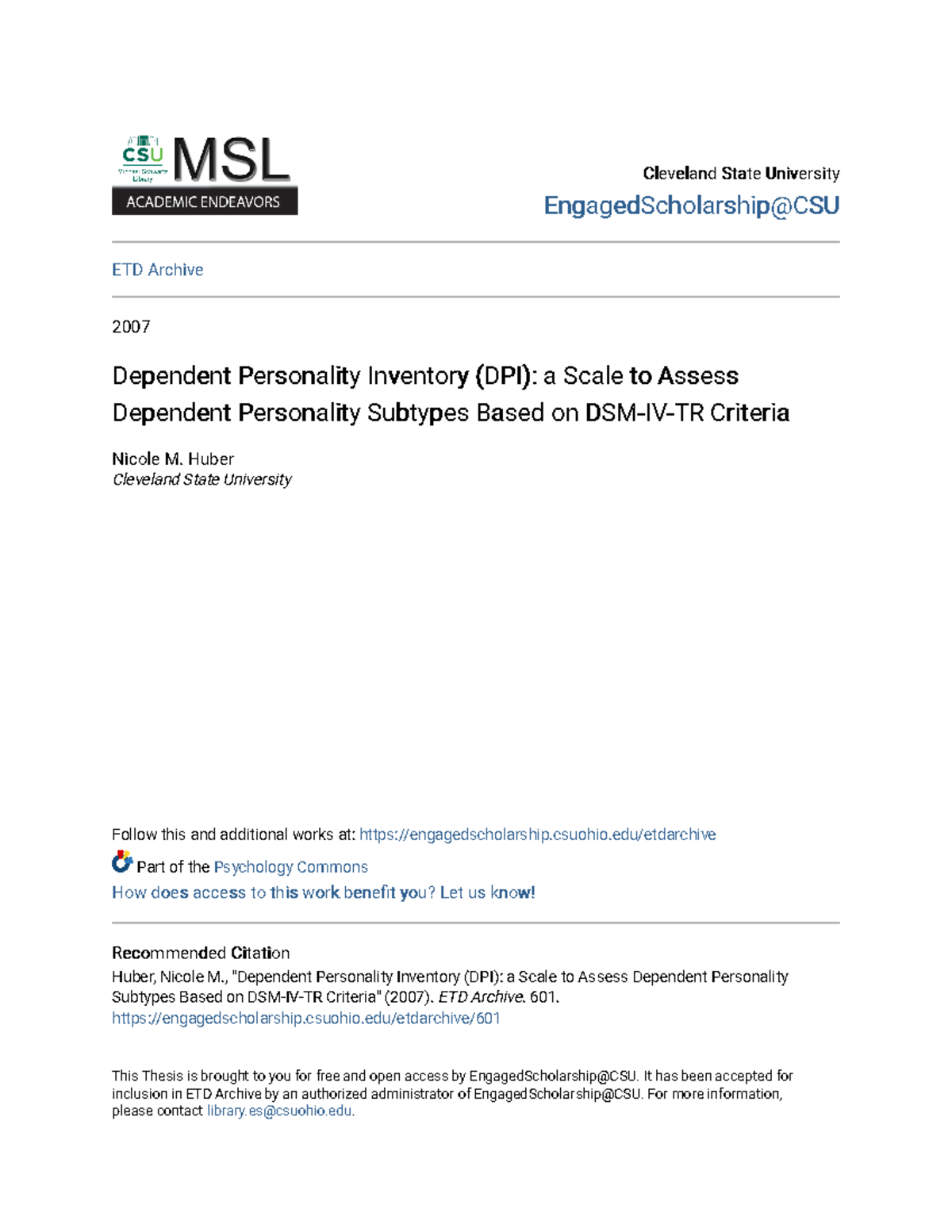 Dependent Personality Inventory (DPI) - Assessing Personality Traits ...