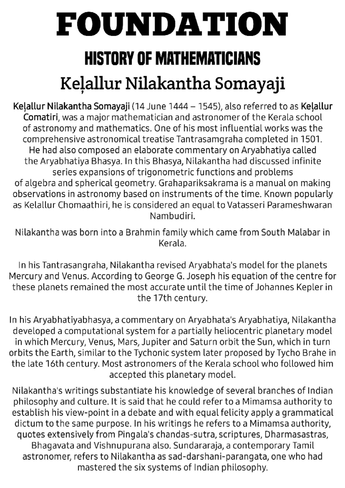 Nilkanth - Good - FOUNDATION HISTORY OF MATHEMATICIANS Kelallur ...