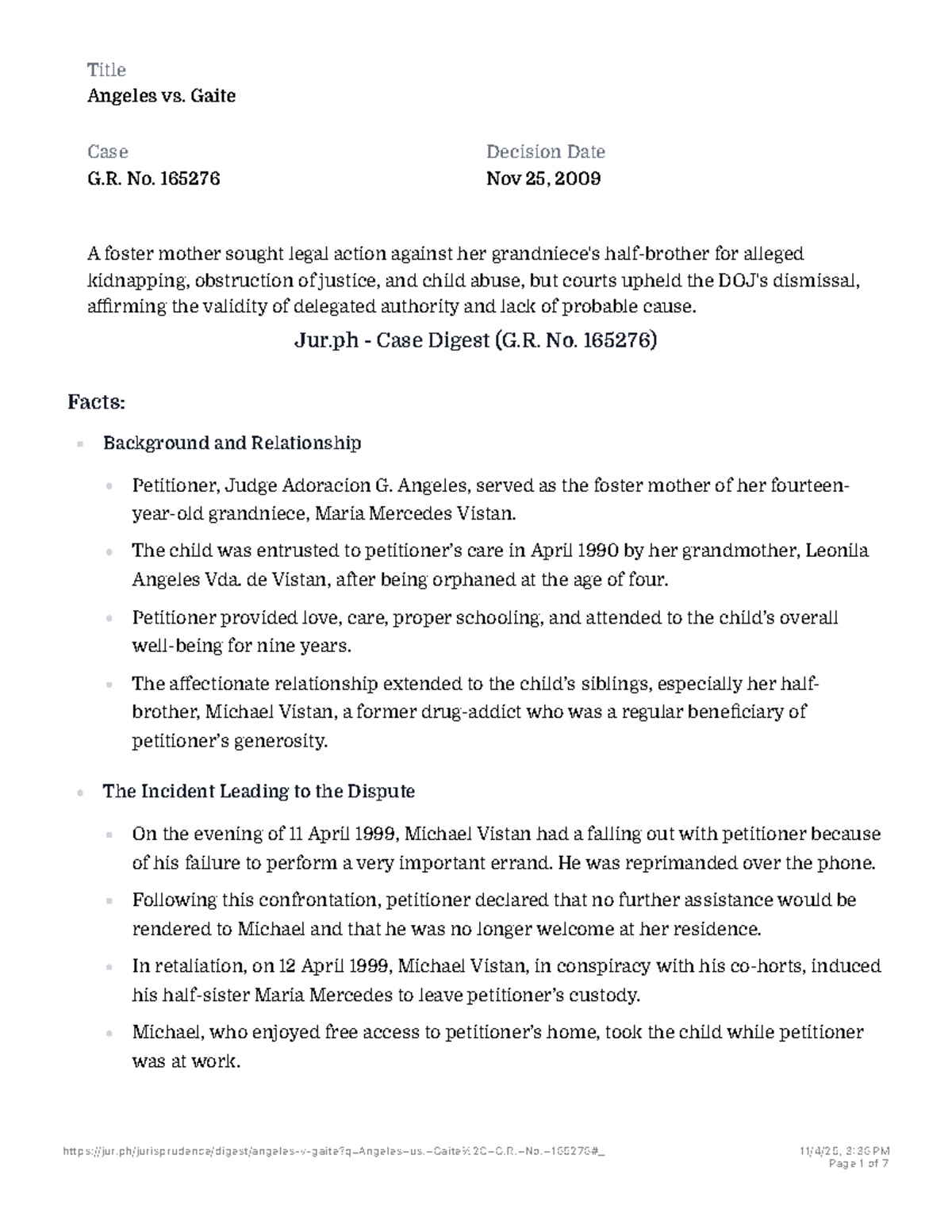 Case Digest: Angeles vs. Gaite (G.R. No. 165276) - Legal Analysis and ...