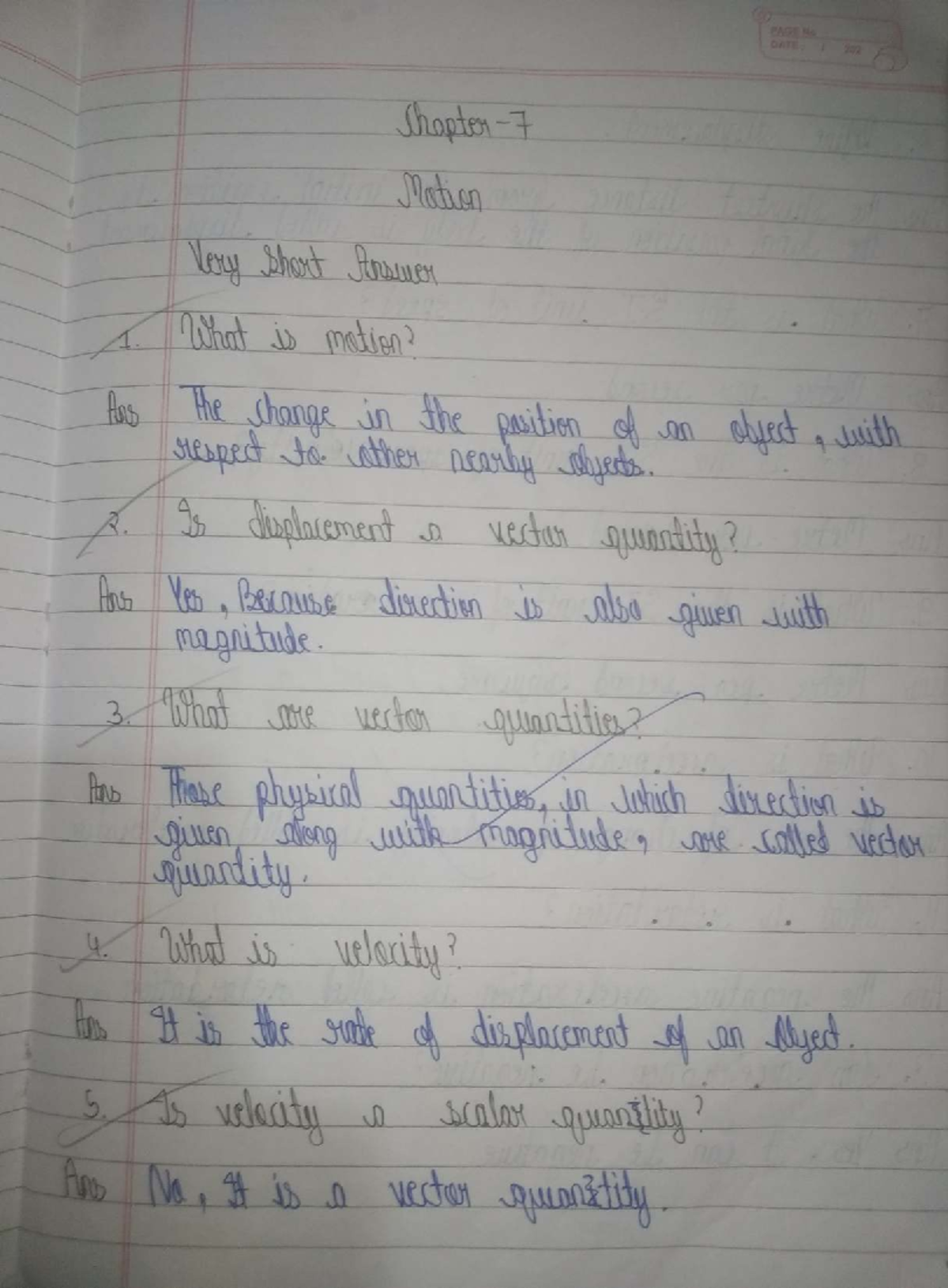 Physics Class 9: Motion - Short Answer & Key Concepts - Studocu