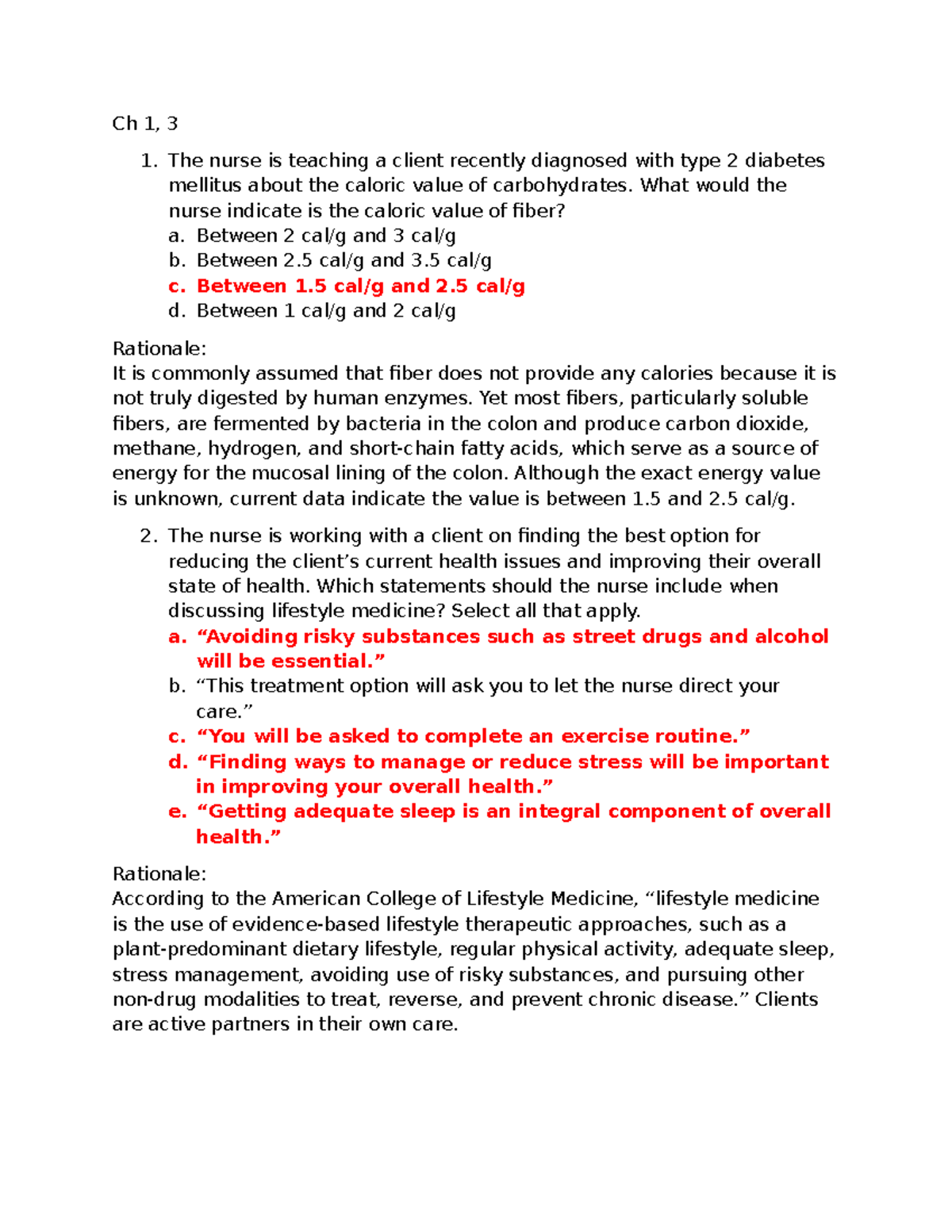 Ch 1 & 3 - Nutrition Quiz Questions for Chapters 1 and 3 Review - Studocu