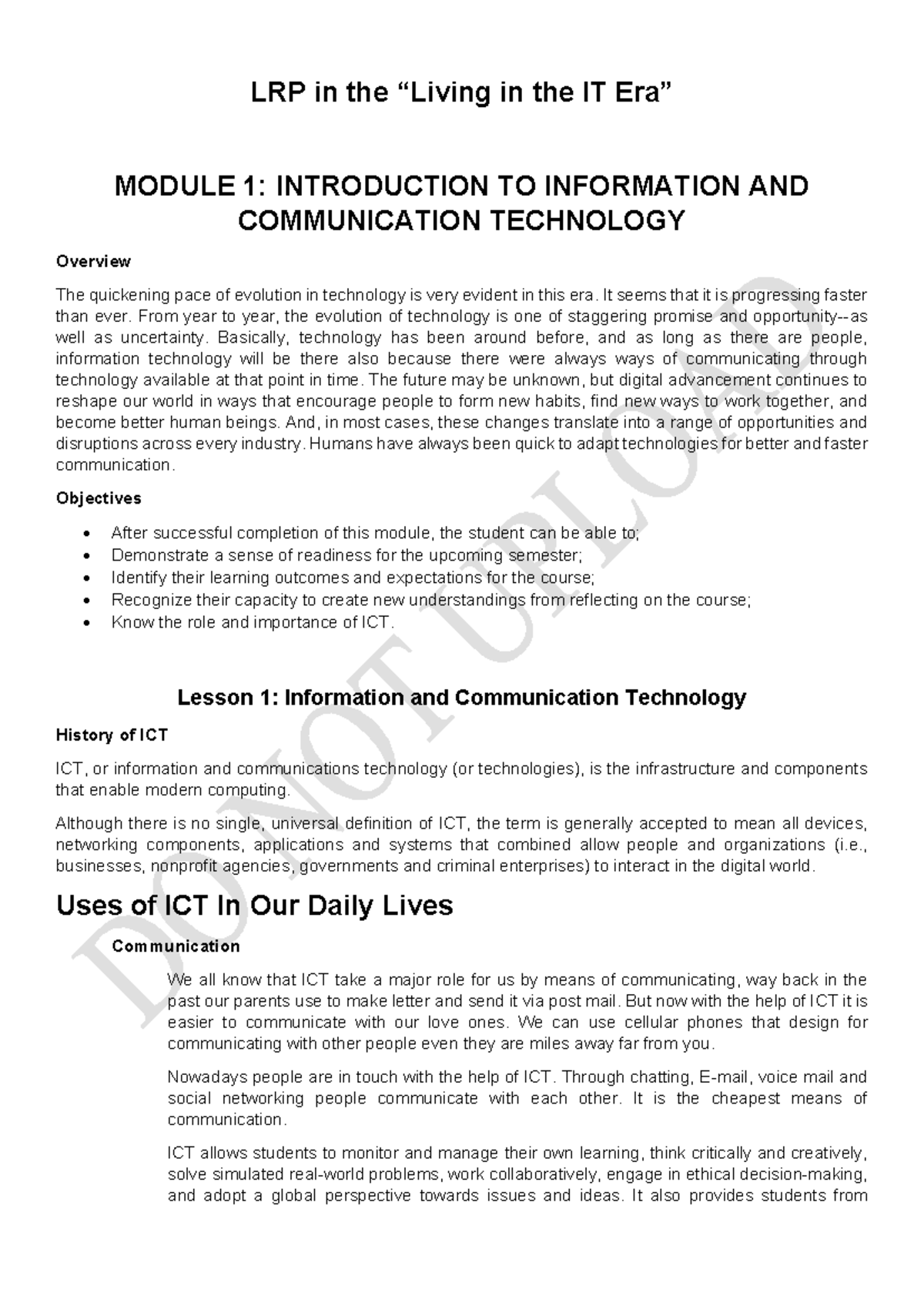 IT 101: Module 1 - Introduction to Information & Communication ...