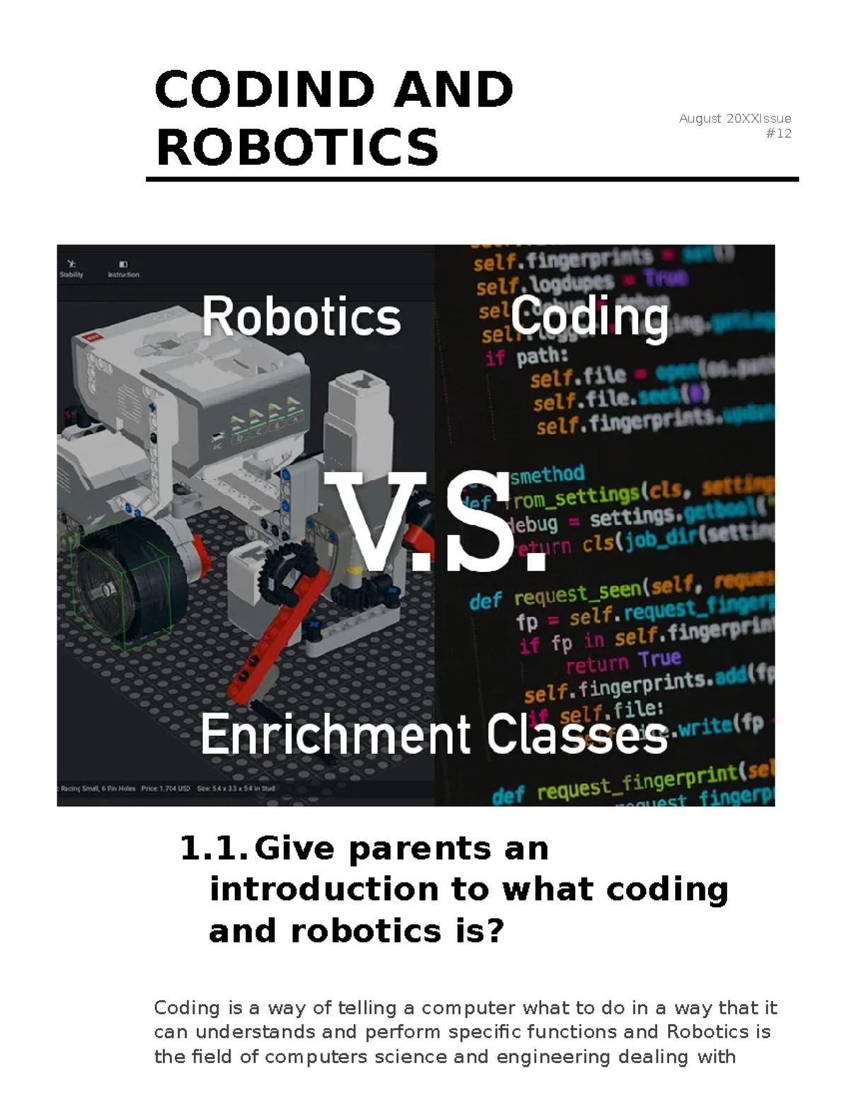 Coding and Robotics - Assignment I Overview for First Year Students ...