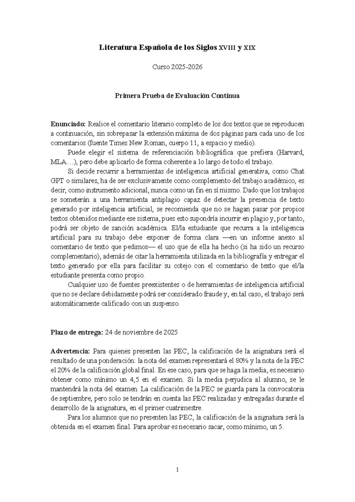 Literatura Española del Siglo XVIII y XIX: PEC1 2025-2026 - Studocu