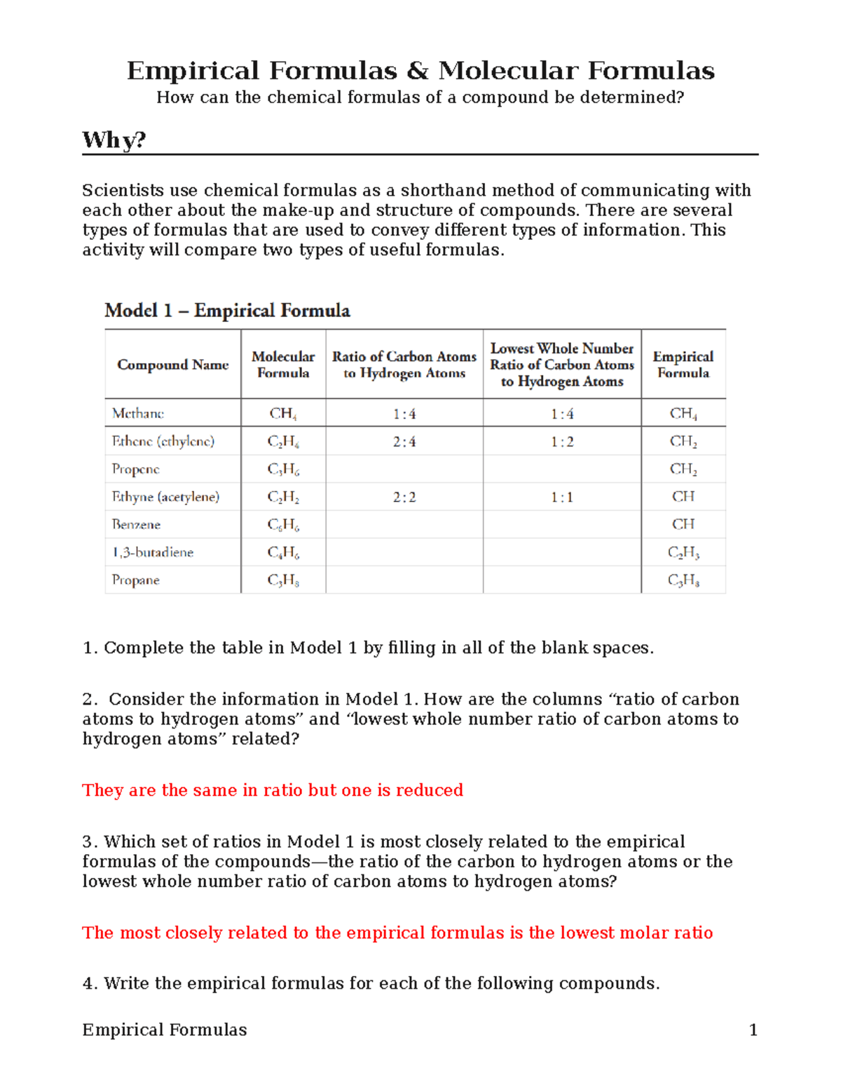 Empirical Formulas Worksheet 1 Answers PPT Working With Empirical