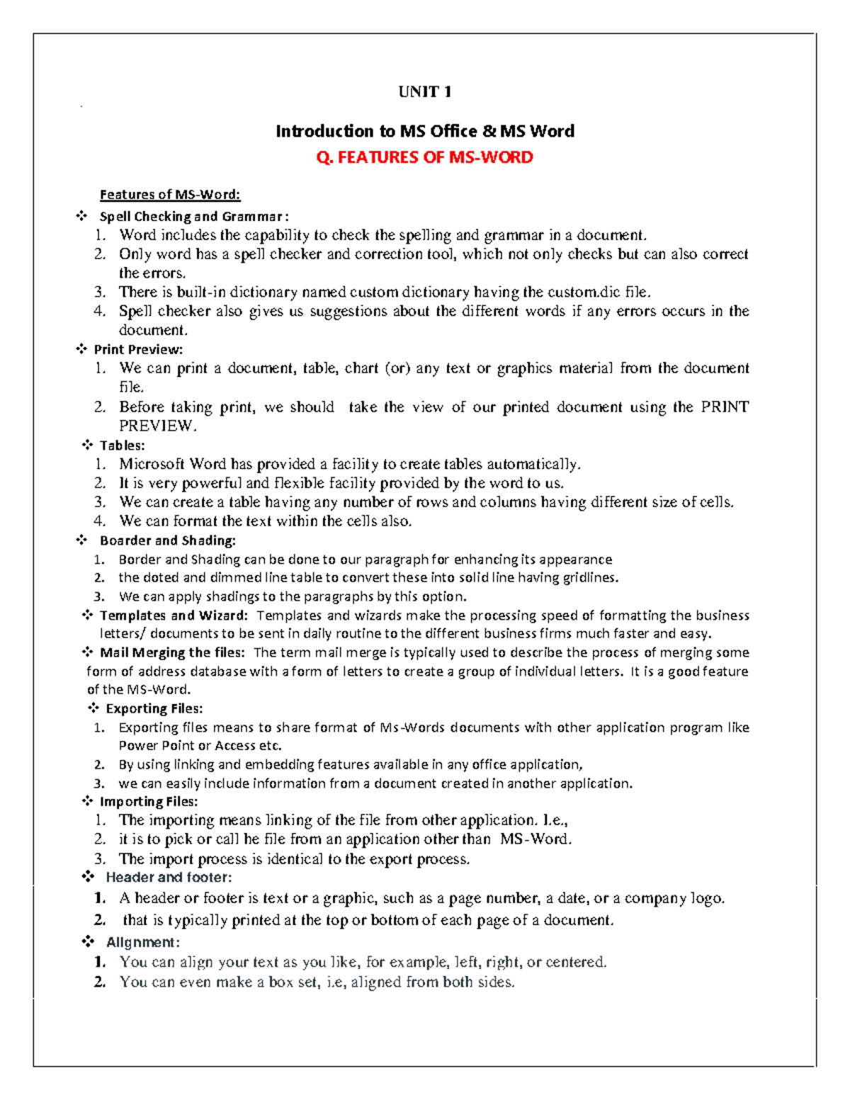 UNIT 1 OAT - MS Word Features and Functions Overview - Studocu