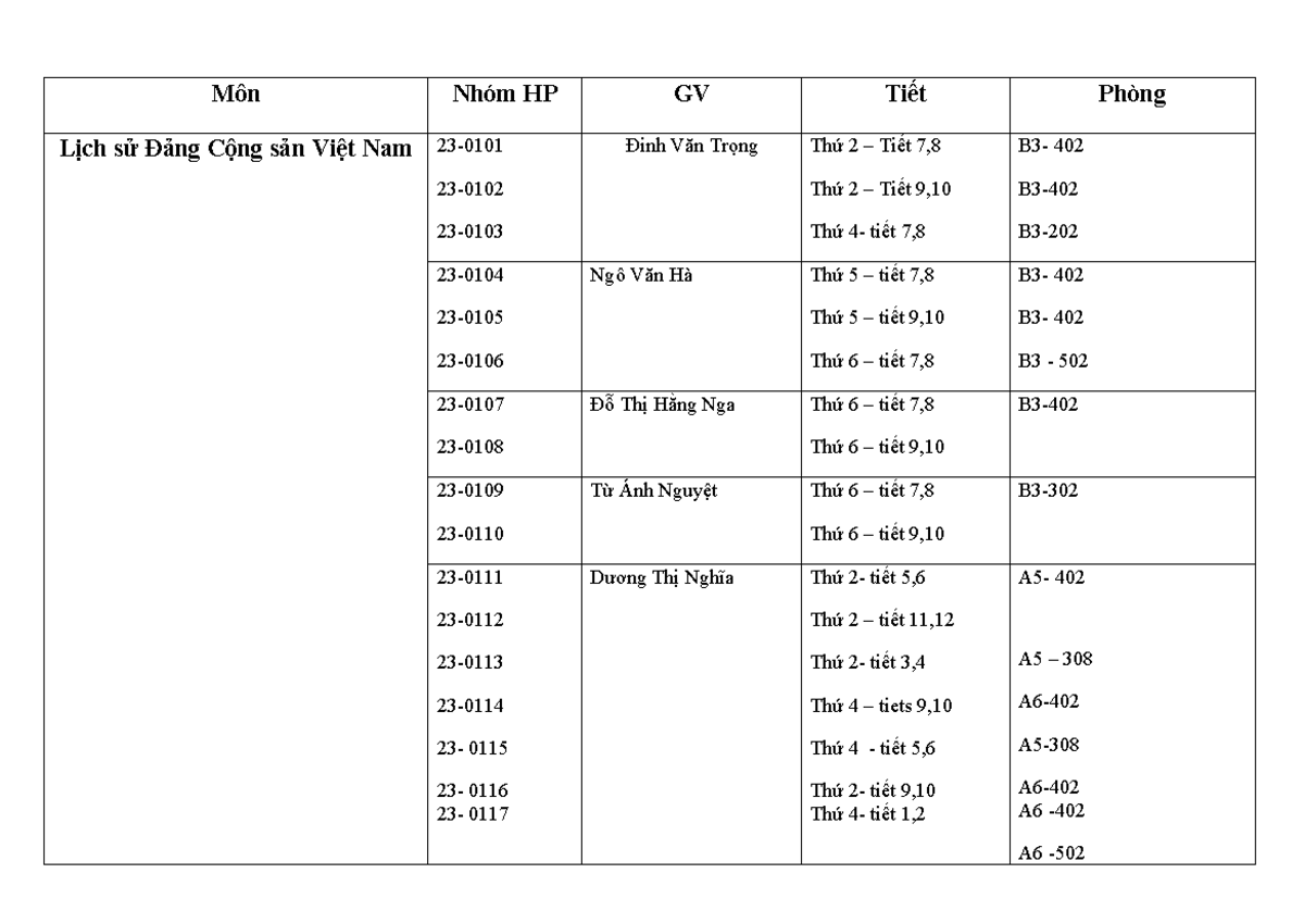 KHHT Kì 1 2025-2026: Lịch học và Phương pháp dạy học Tiểu học - Studocu