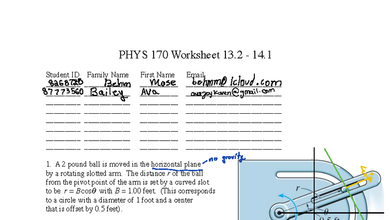 PHYS 170 Worksheet 13.2-14.1: Forces and Motion Analysis - Studocu