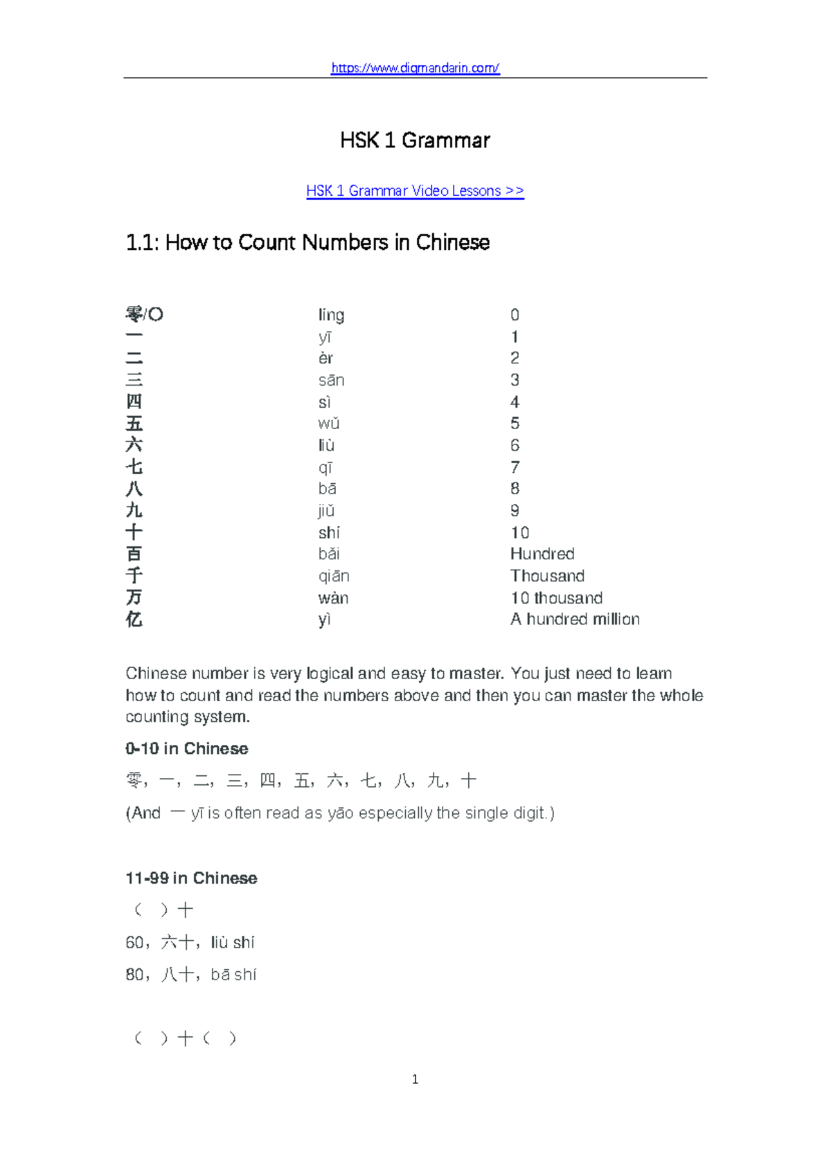 HSK 1 Grammar Points: Counting, Dates, and Sentence Structure - Studocu