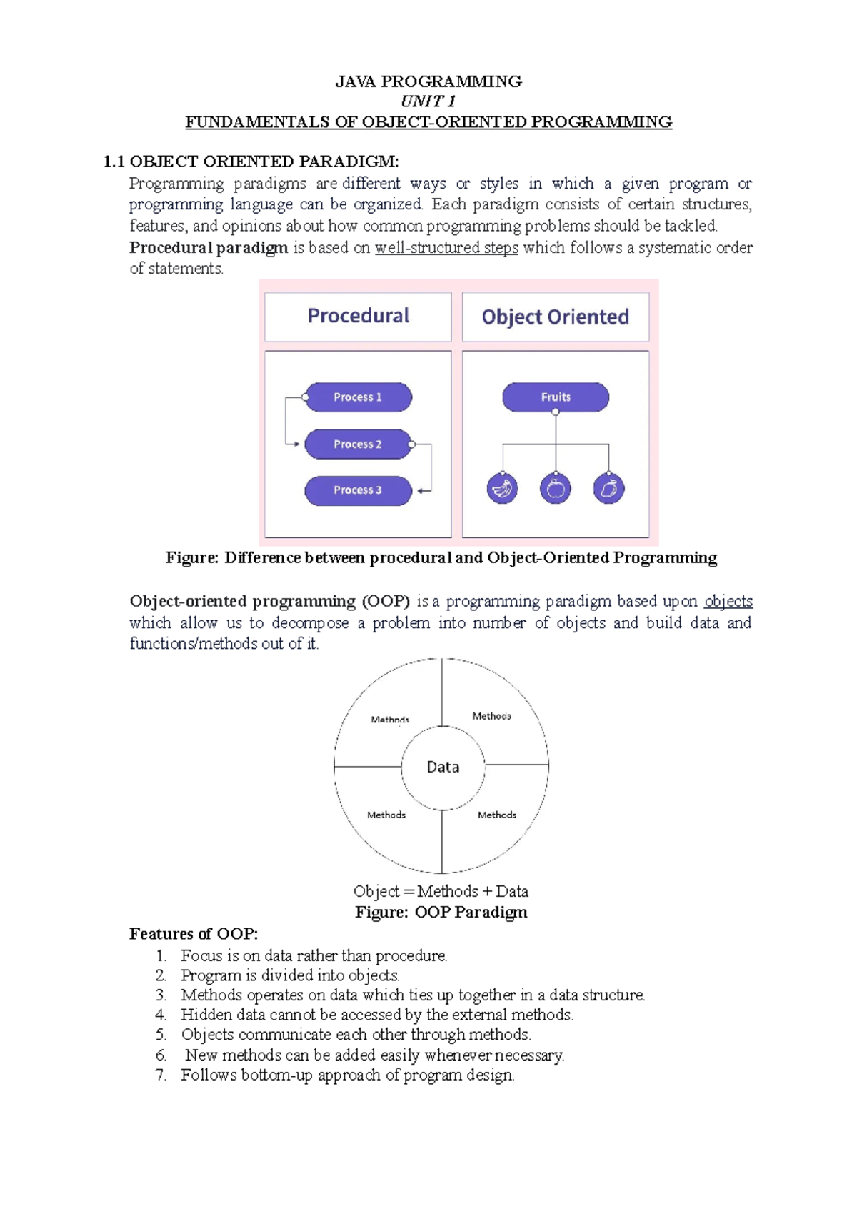 JAVA Programming Notes: OOP Fundamentals & Basic Concepts - Studocu