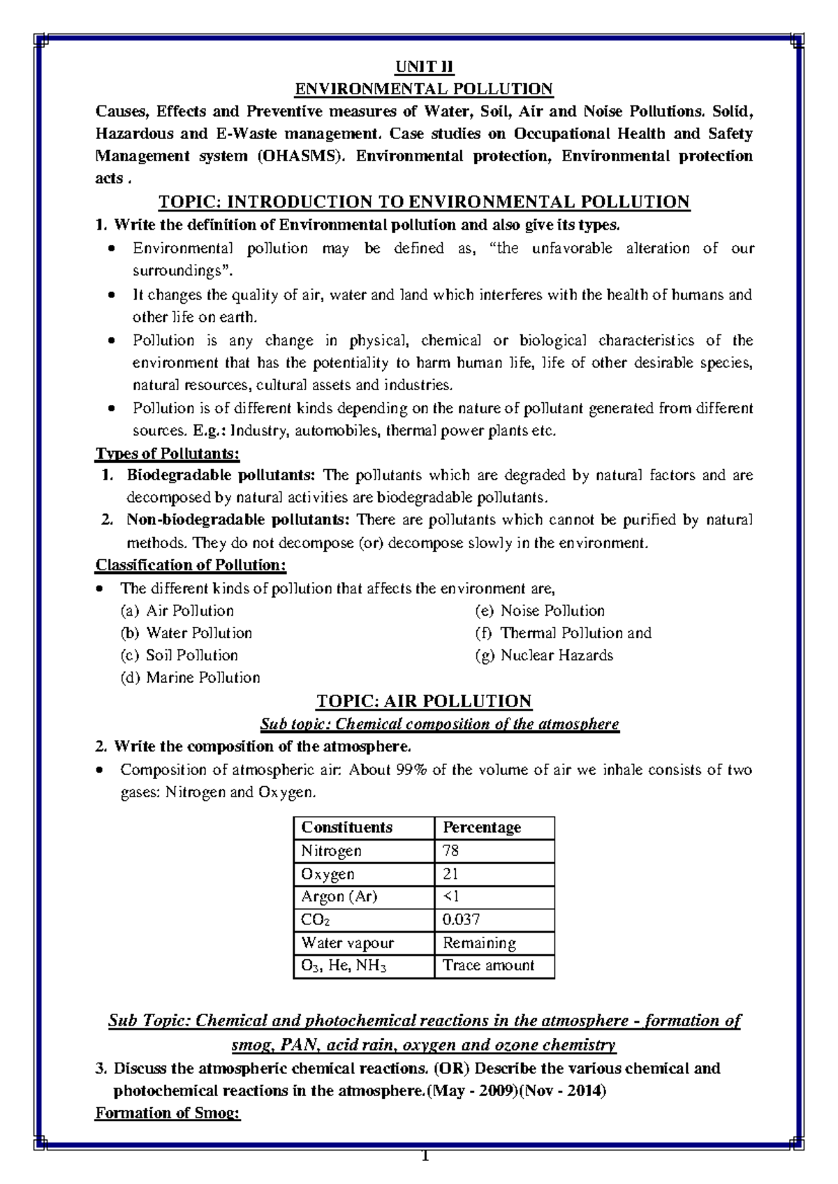ESS UNIT II (42P X 15C) - Lecture Notes on Environmental Pollution ...