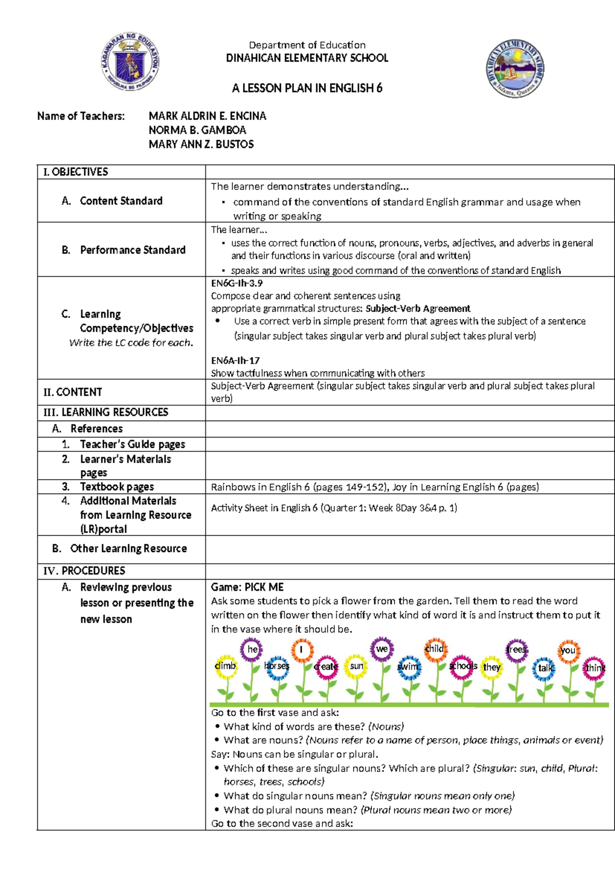 Lesson Plan Output - English 6 (Quarter 1) - Studocu