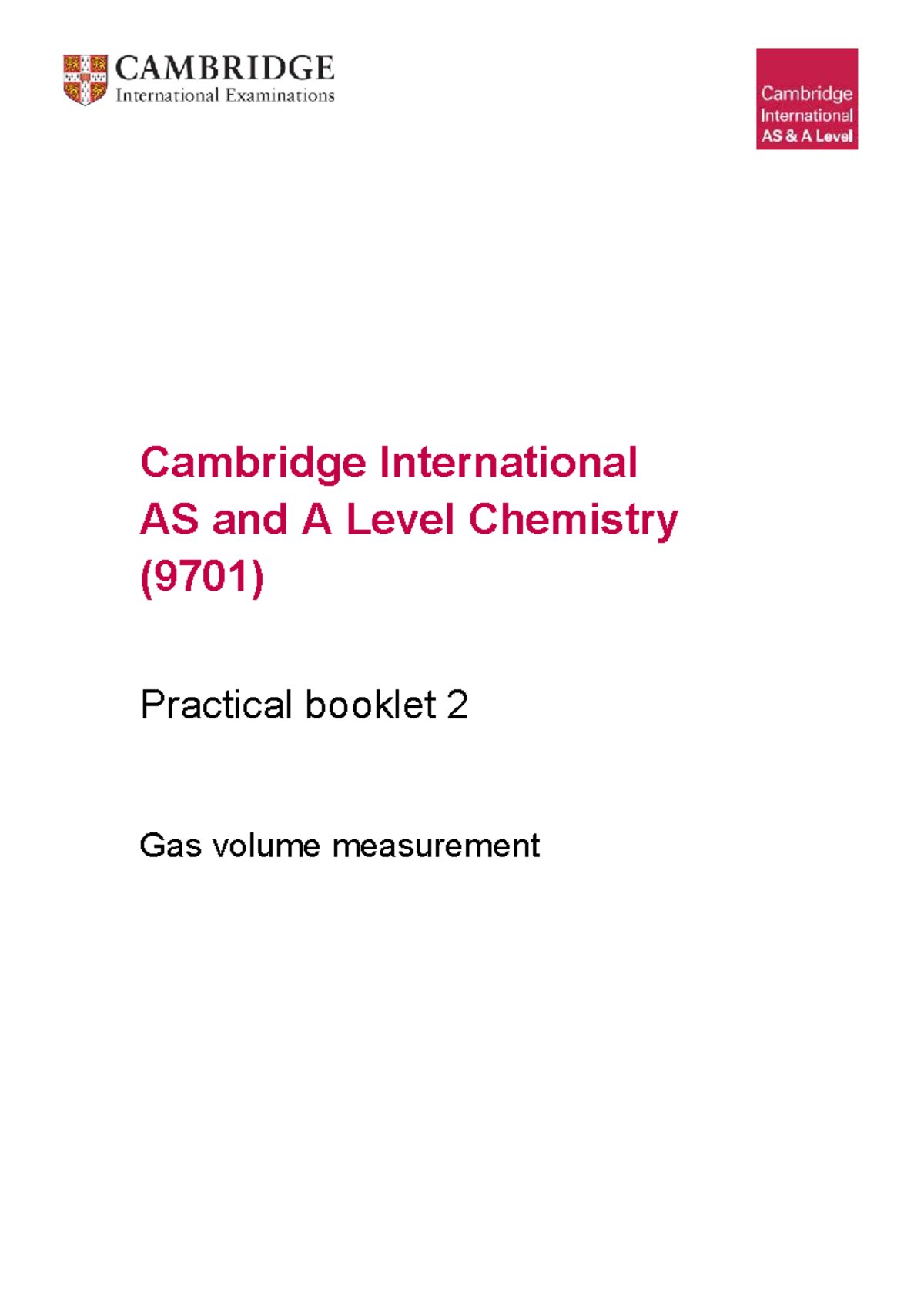 Cambridge International AS and A Level Chemistry (9701) Practical 2 ...
